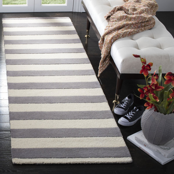 Breakwater Bay Erol Striped Handmade Tufted Wool Grey/Ivory Area Rug ...