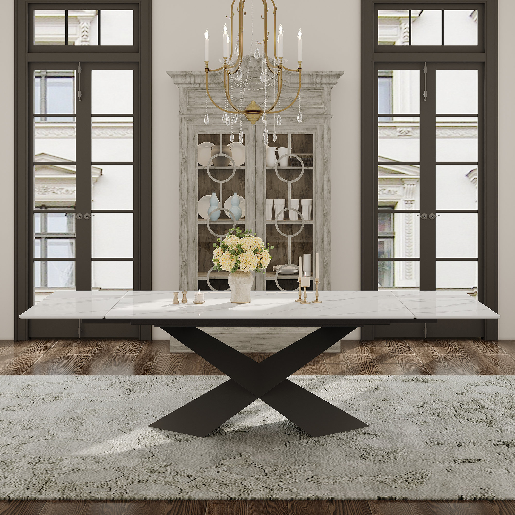 Latitude Run® 63''-94'' Expandable Dining Table for 4-8, White Sintered ...