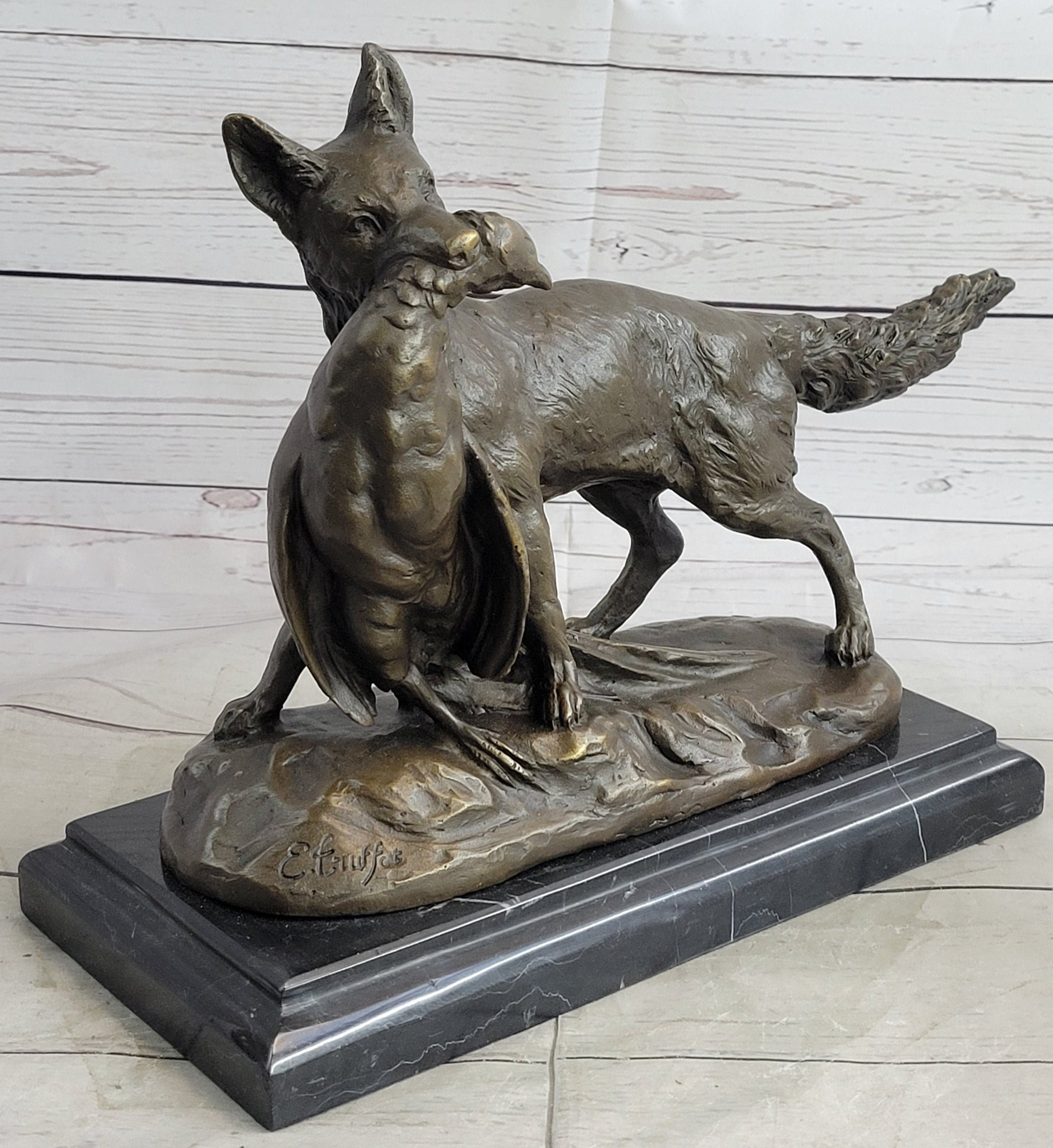 Loon Peak® EMILE TRUFFOT POACHER FOX & PHEASANT BRONZE STATUE SCULPTURE ...