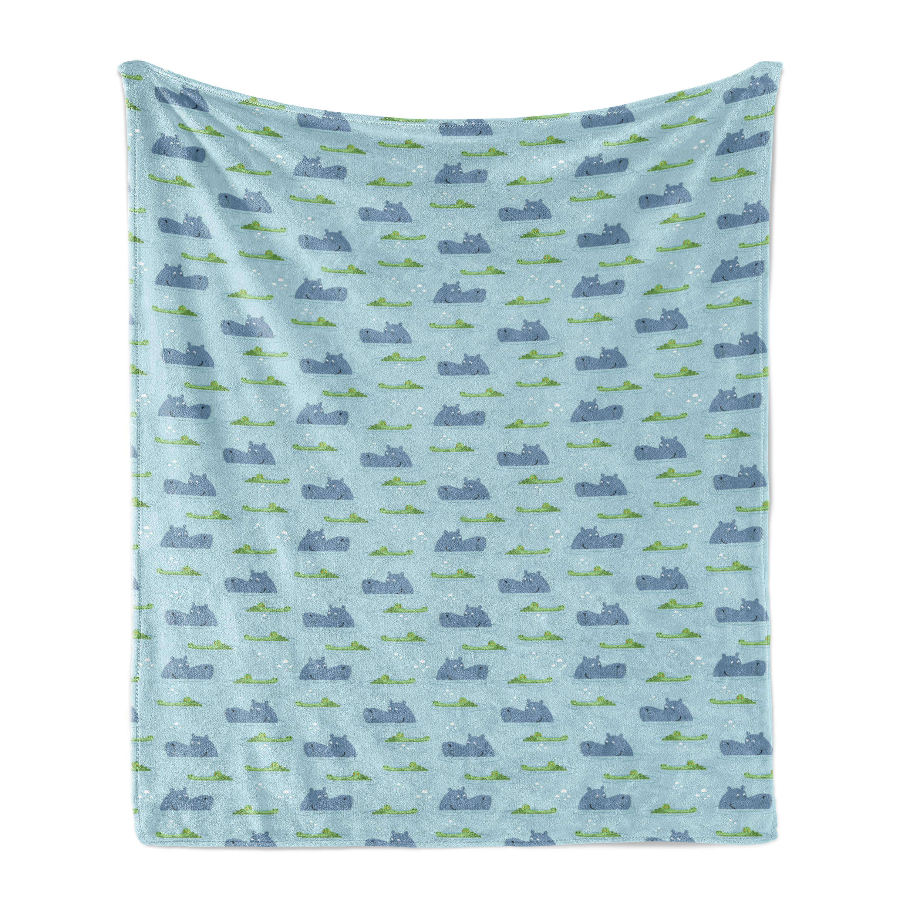 Ambesonne Animal Fleece Throw Blanket Hippo Crocodile in Water Slate ...