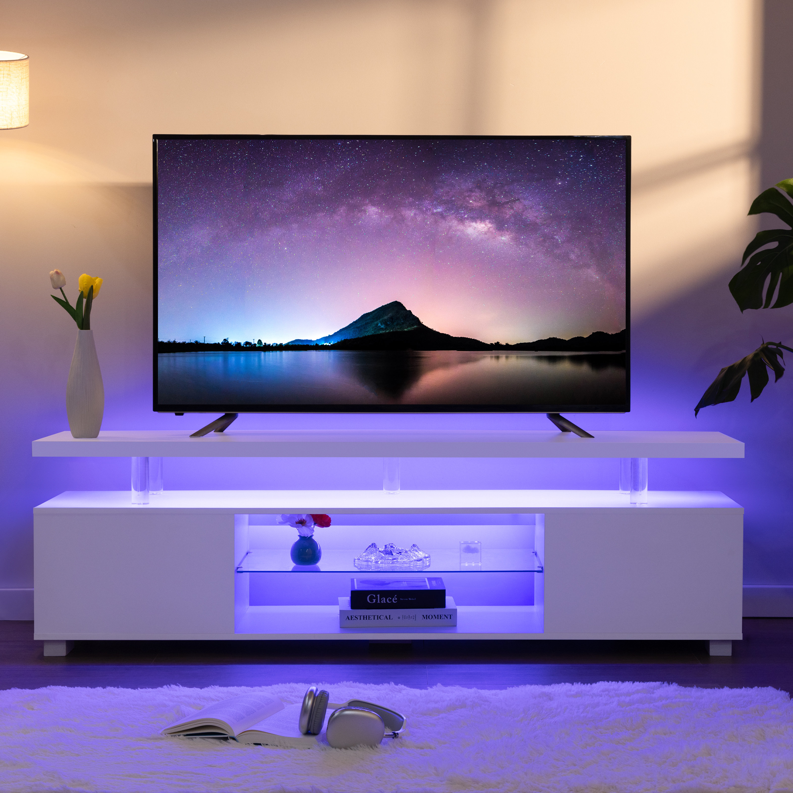 Ivy Bronx LED TV Stand White TV Stands for Living Room Modern TV Stand ...