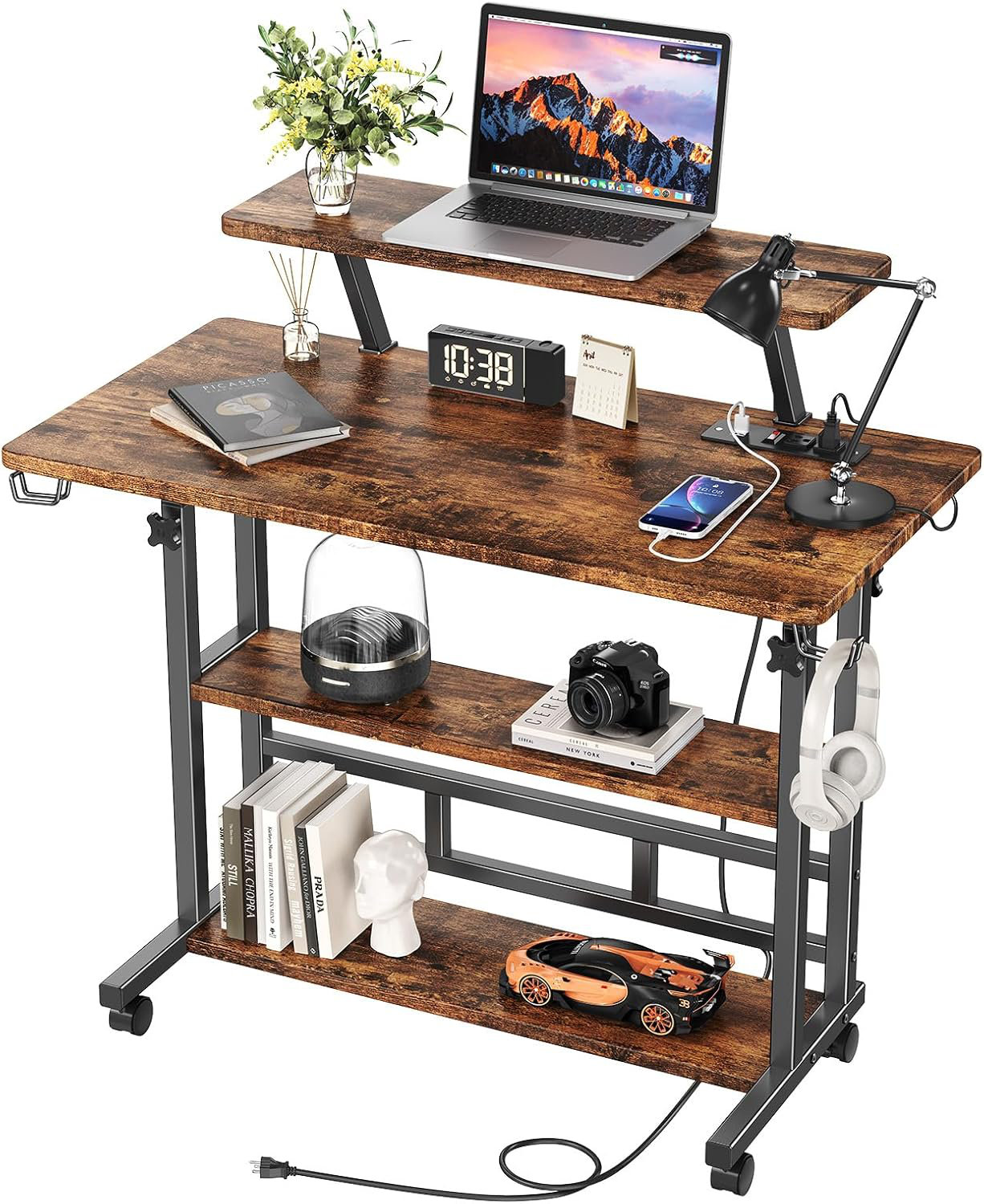 Inbox Zero Adjustable Height Computer Desk With Power Outlets, 31.5 ...