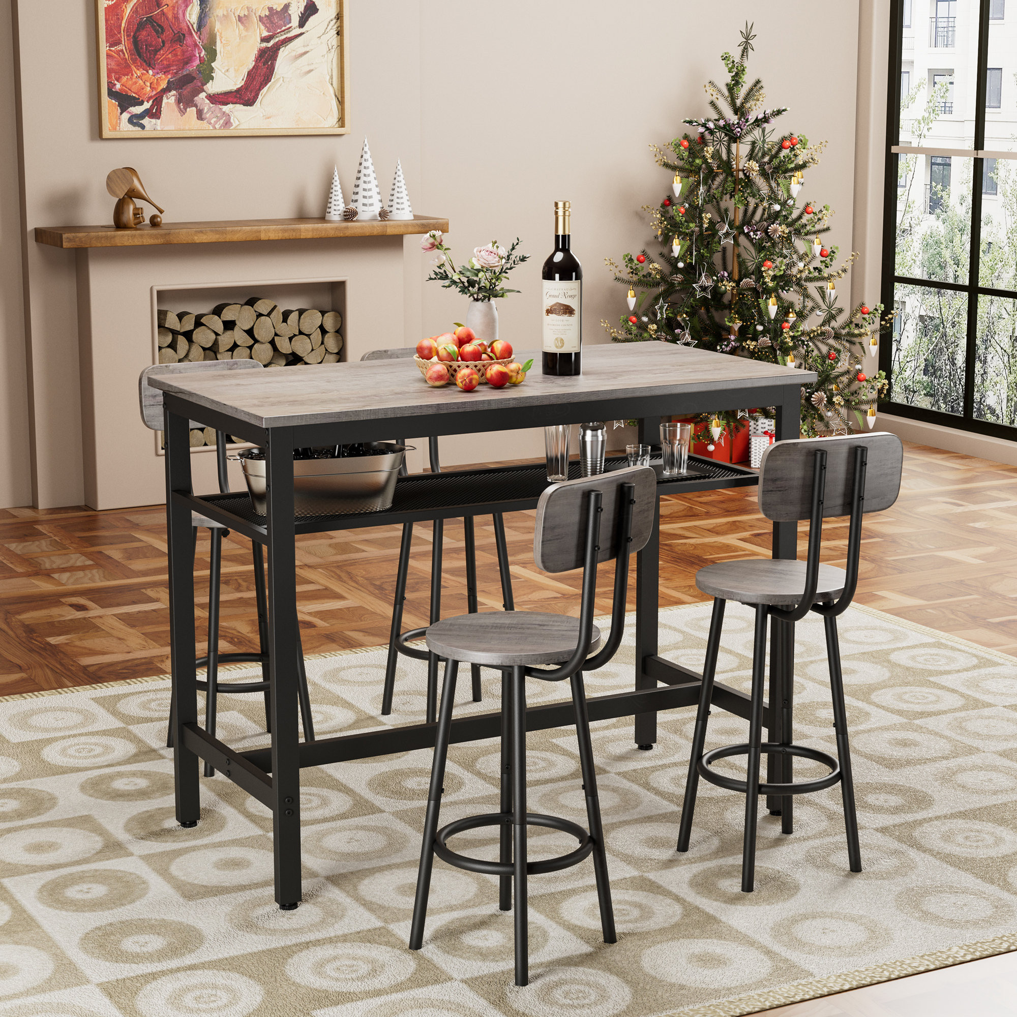Ebern Designs 5 Piece Bar Table Set, Kitchen Bar Table and Chairs Set ...