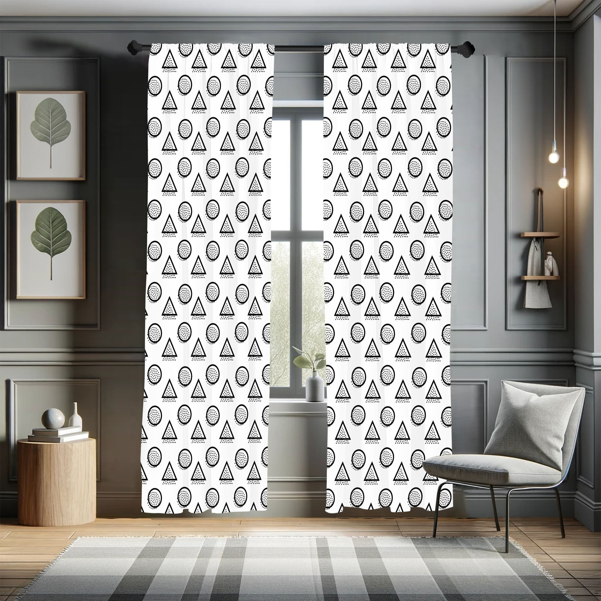Wrought Studio™ Abstract Curtains, Modern Triangle and Rounds, Pair of ...