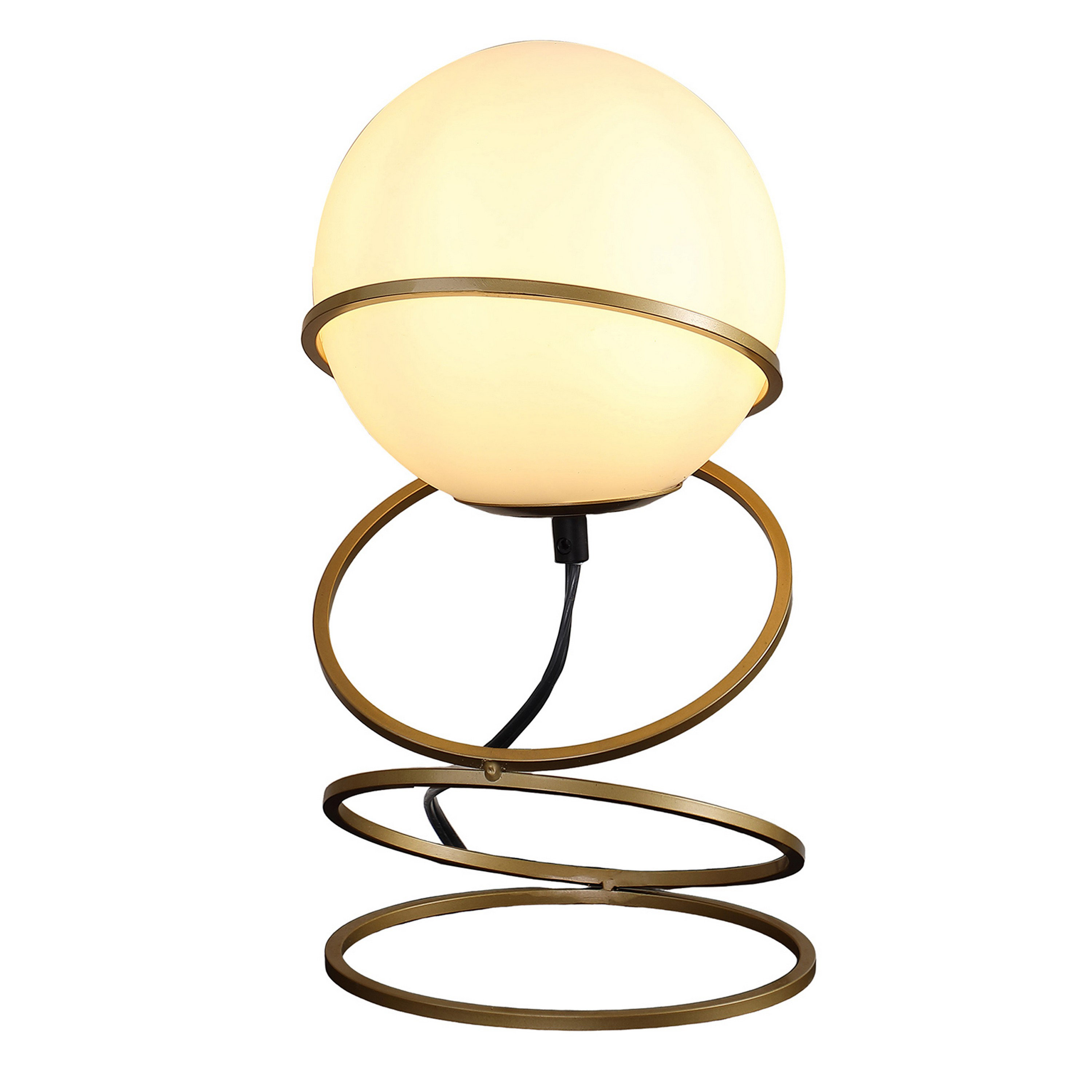 Benjara Lampe de table, globe en verre blanc, base 4 anneaux en spirale 14 po - Wayfair Canada