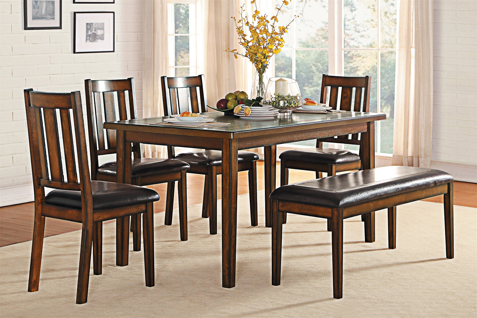 Darby Home Co Espresso Finish 6Pc Dining Set Tabe Bench And 4 Chairs ...