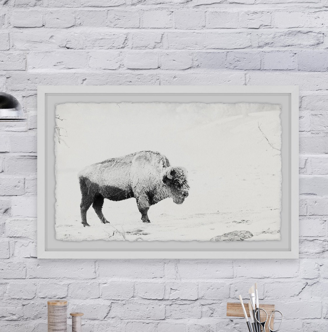 Union Rustic 'Grazing Bison' - Picture Frame Photograph Print on Paper ...