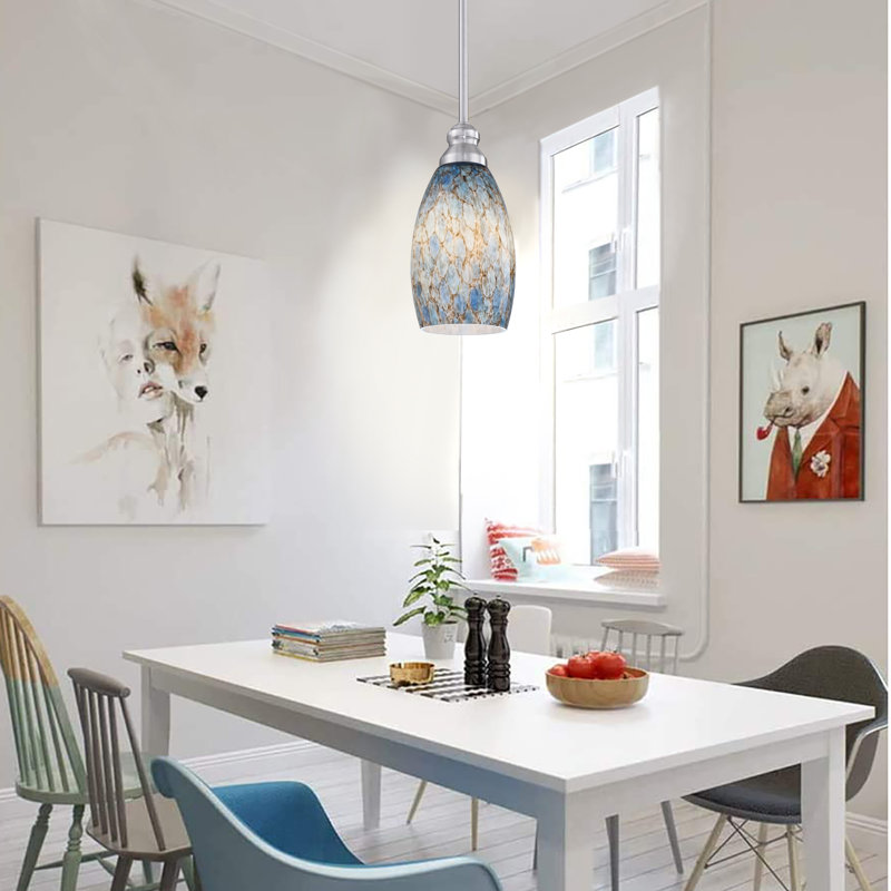 Orren Ellis 7.64 in. Stone Blue Art Glass Glass Globe Pendant Shade ...