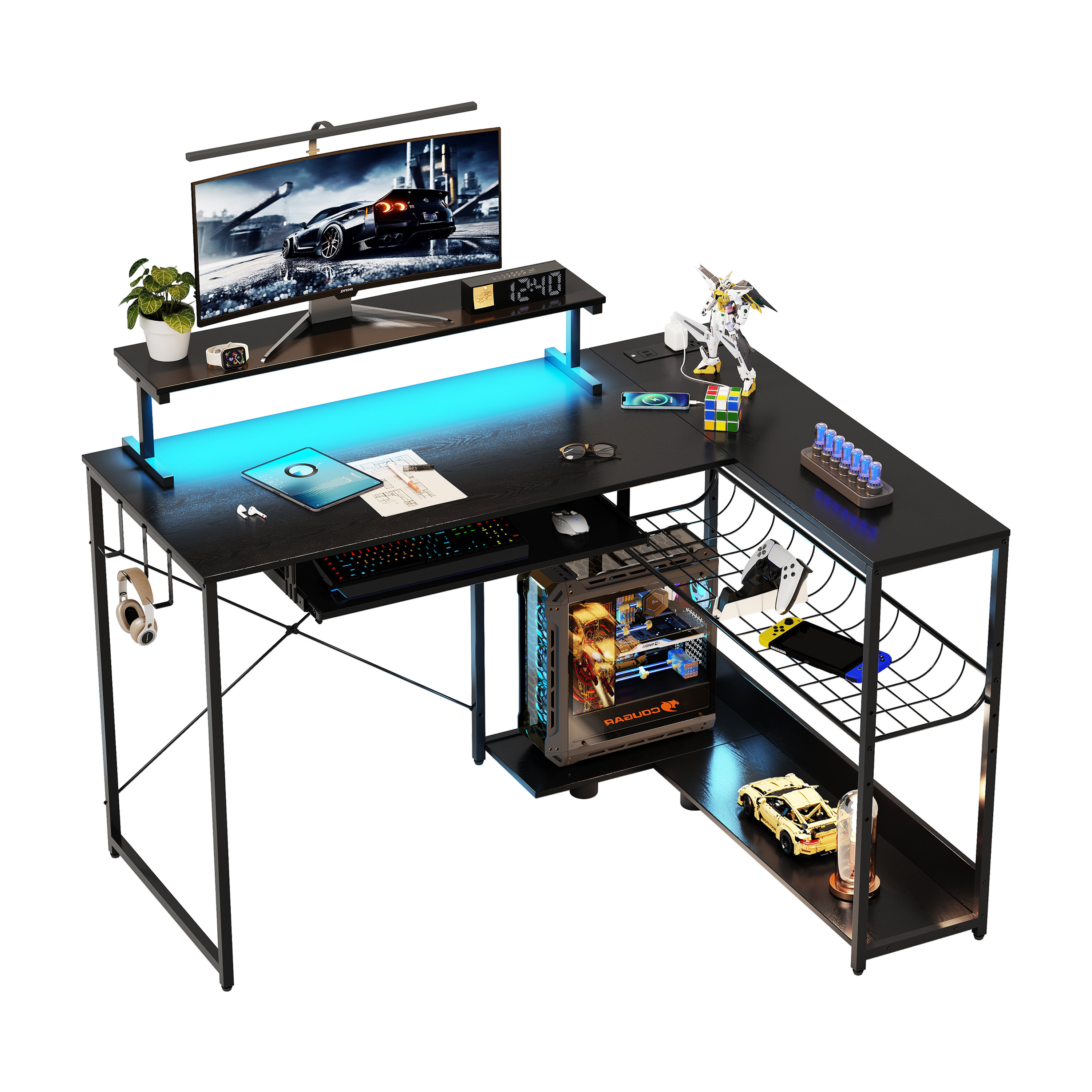 Inbox Zero 46.5-inch wide gaming desk with all-steel frame construction ...