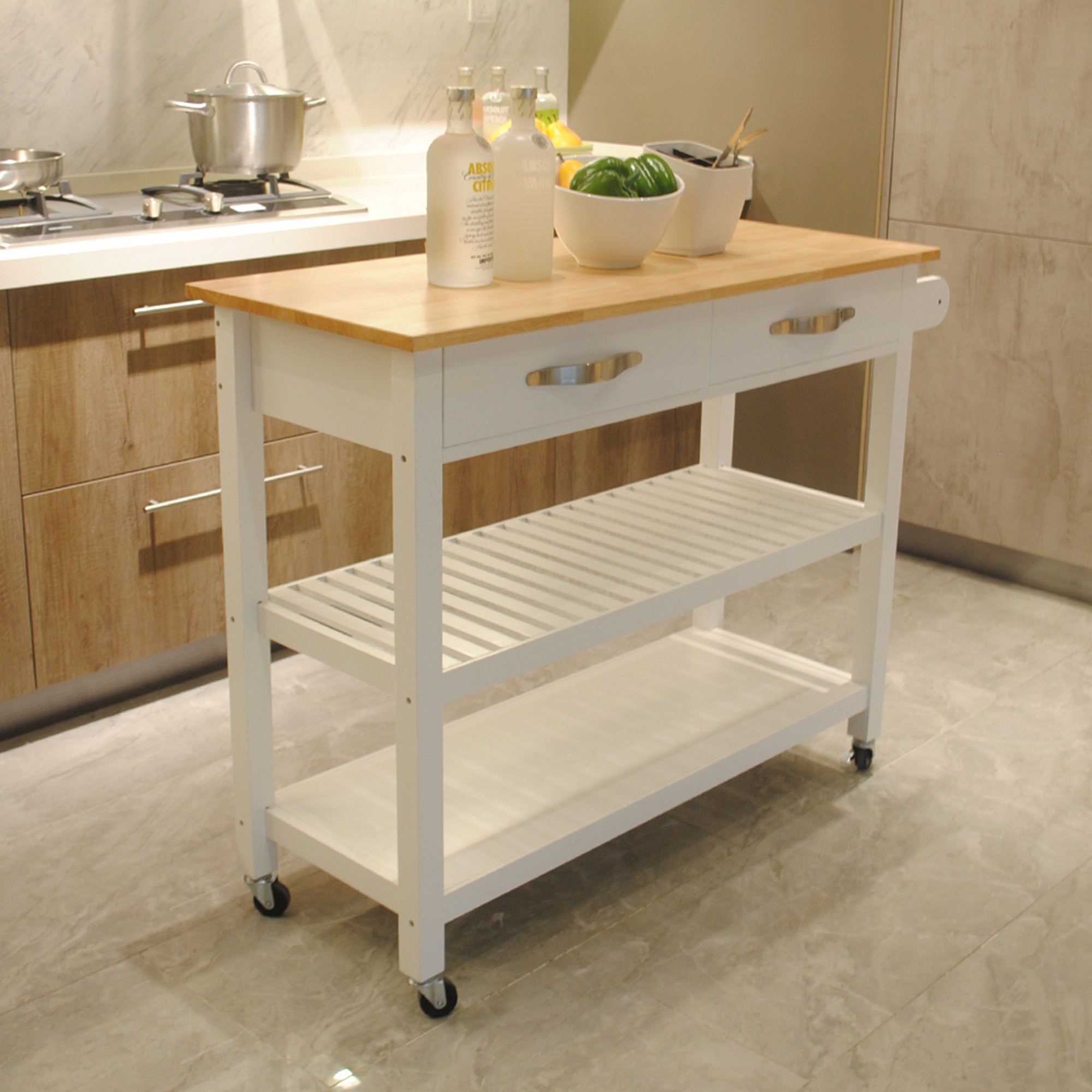 Lark Manor™ Kitchen Island & Kitchen Cart, Rubber Wood Top, Mobile ...