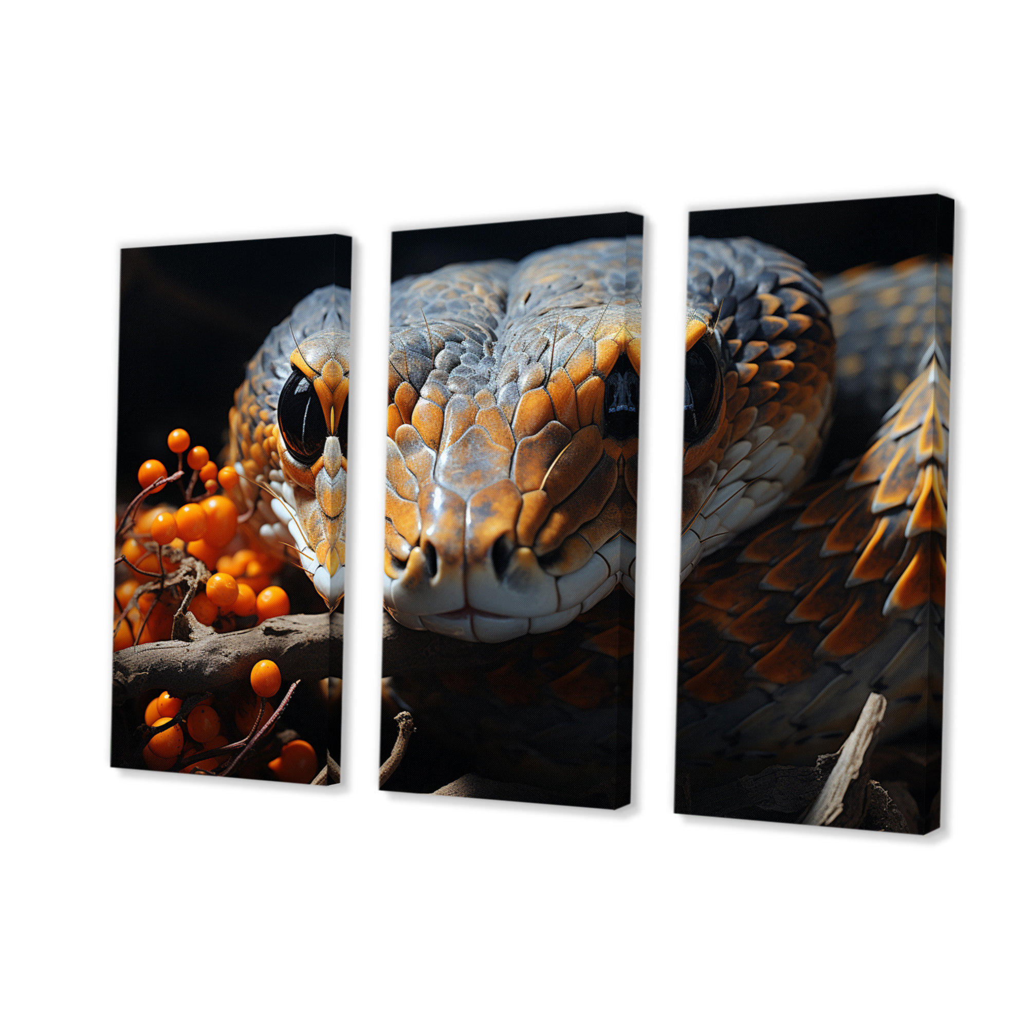 Ebern Designs Africa Snakes Slither - 3 Piece Wrapped Canvas Print ...