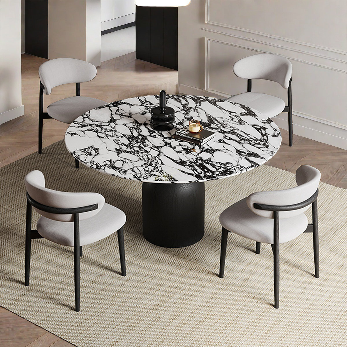 ALLNICEDT Retro Faux Marble Round Dining Table | Wayfair