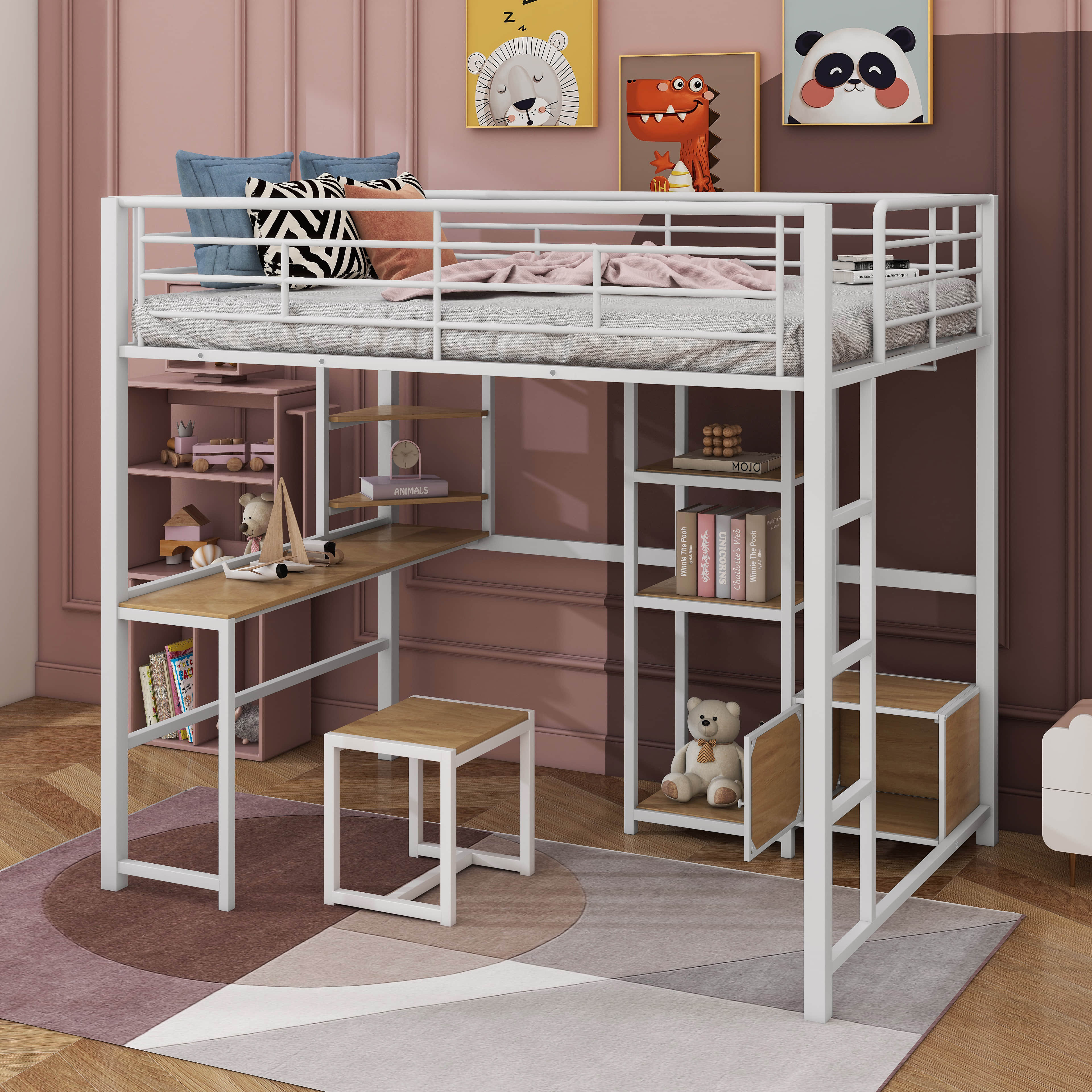 Mason & Marbles Full Size Loft Bed With Desk And Stool, Open-Style ...