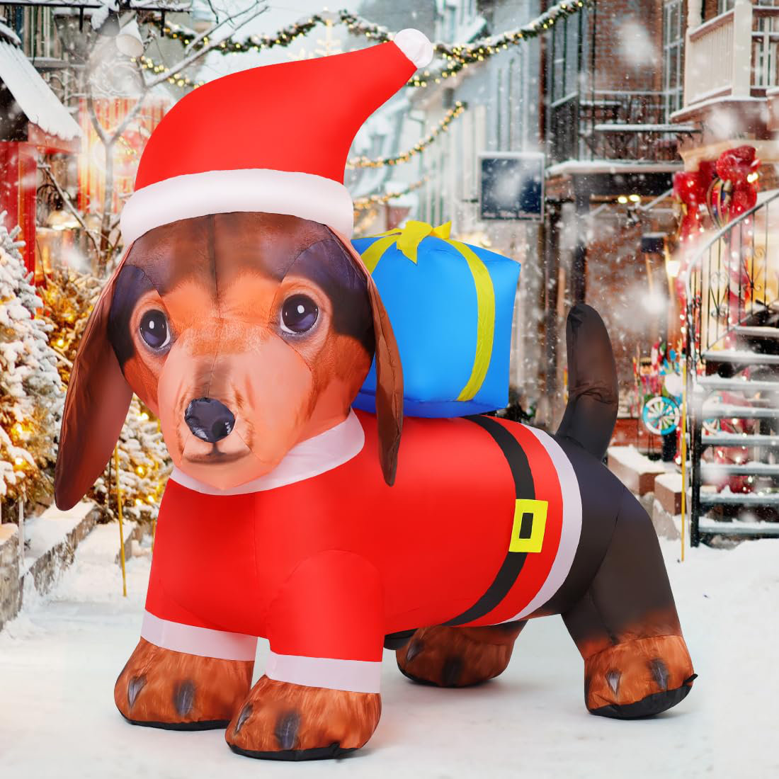 GOOSH Christmas Inflatables 6 FT Long Dachshund Dog Inflatable with LED ...
