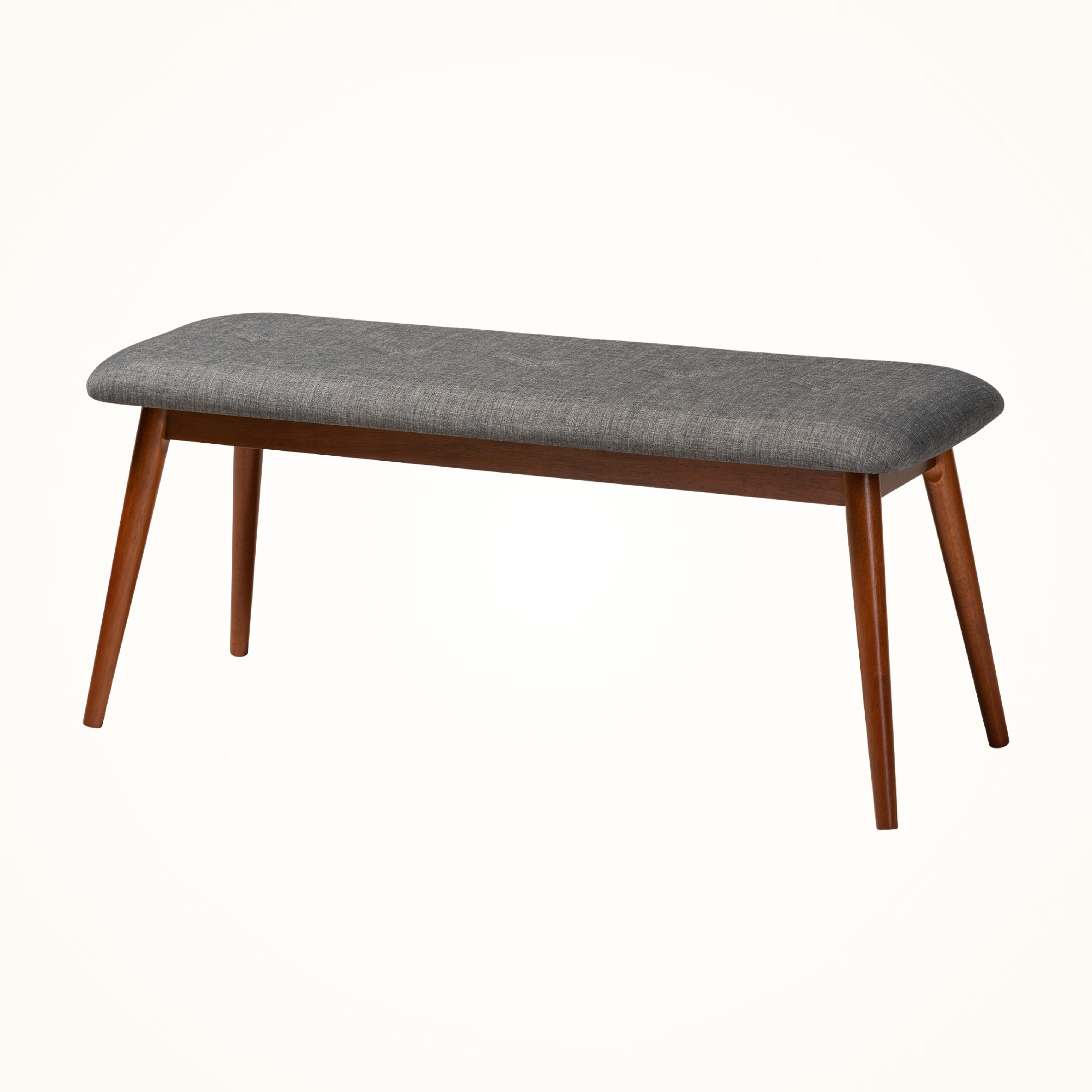 Livi Homes Rowan II Mid-Century Modern Dining Bench with Dark Grey Fabric Upholstery and Medium ...