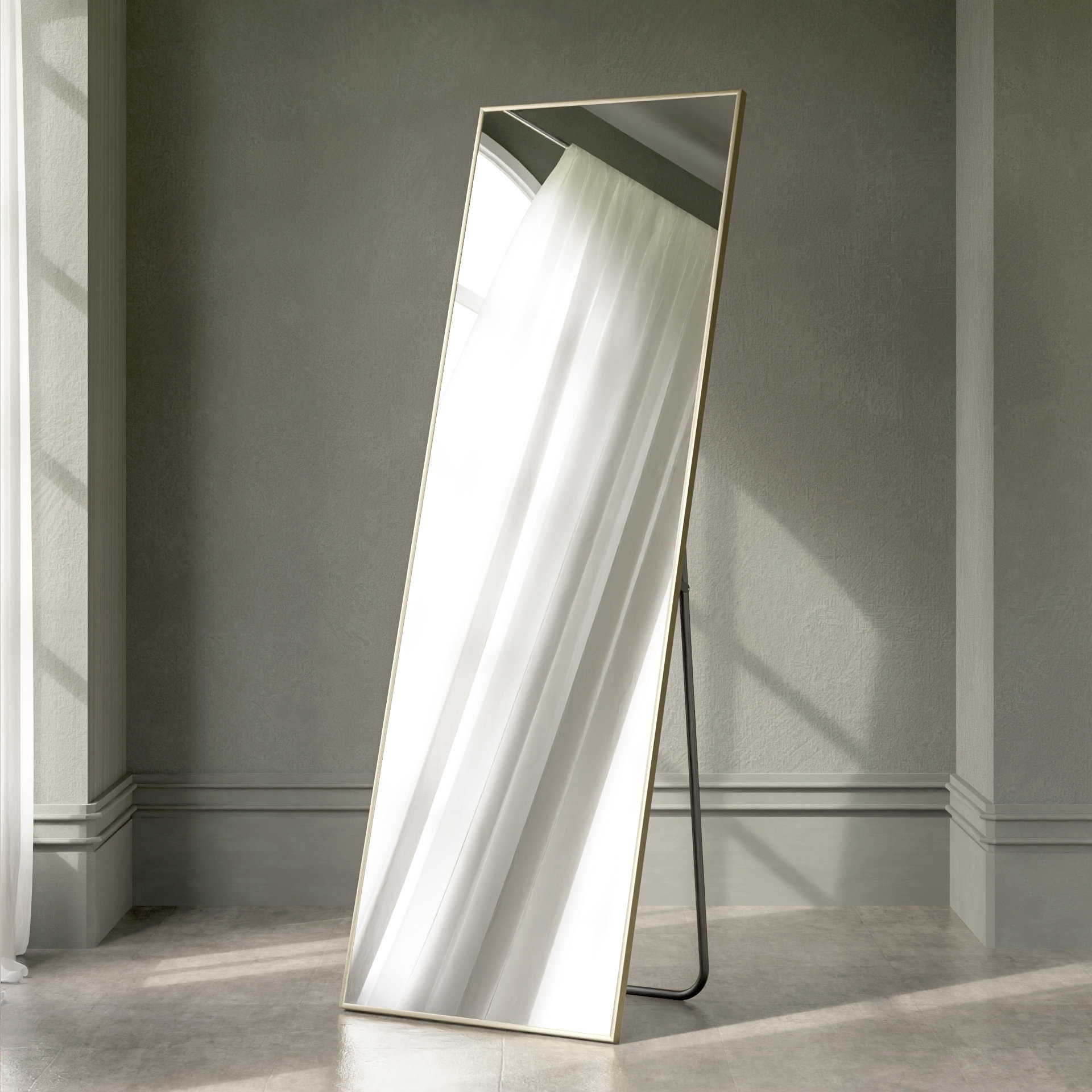 Mercer41 Daedra Rectangle Metal Floor Mirror Full Length Mirror ...