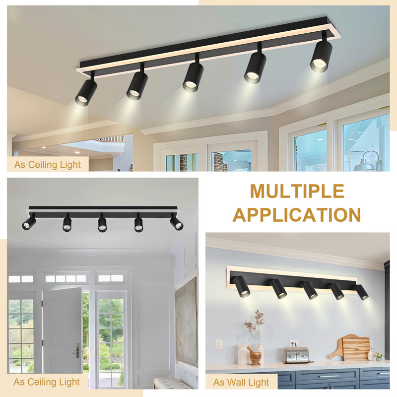 Latitude Run® 5-Lights LED Track Lighting Fixtures Ceiling, Black ...