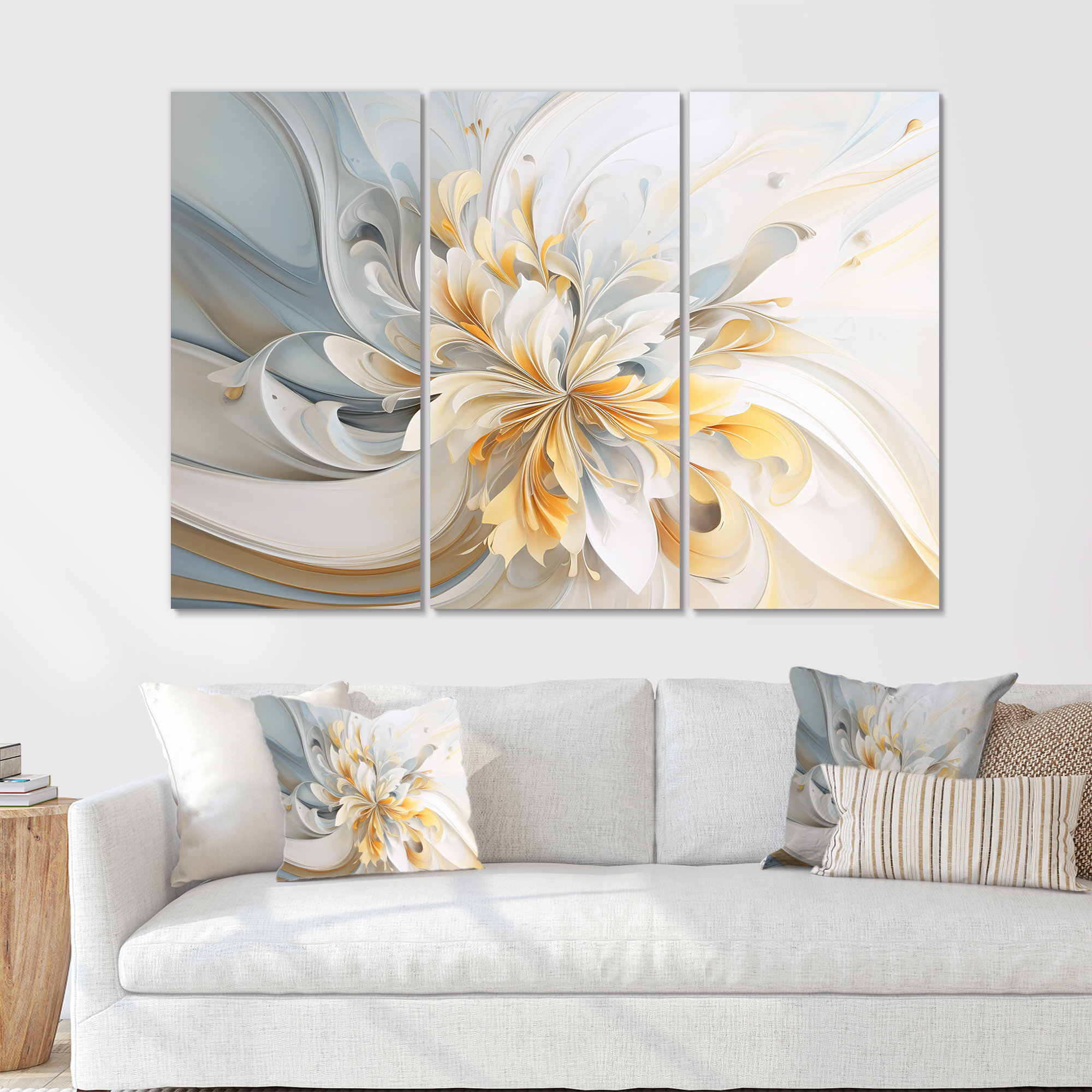 Mercer41 Whirling Flower Dynamics Gold And White - Modern Floral Wall ...