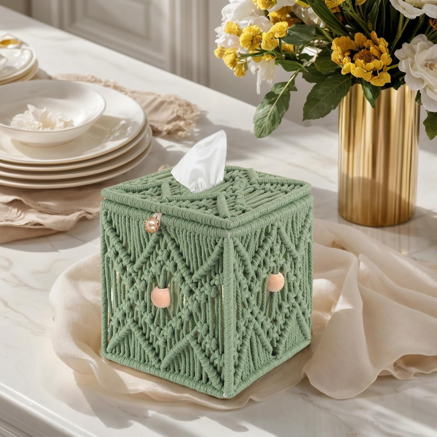 Dakota Fields Tissue Box Cover Decorative Macrame Boho Square Tissue ...