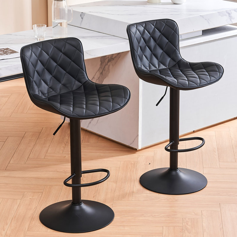 Ebern Designs Denan Swivel Adjustable Height Bar Stools, Leather Modern ...