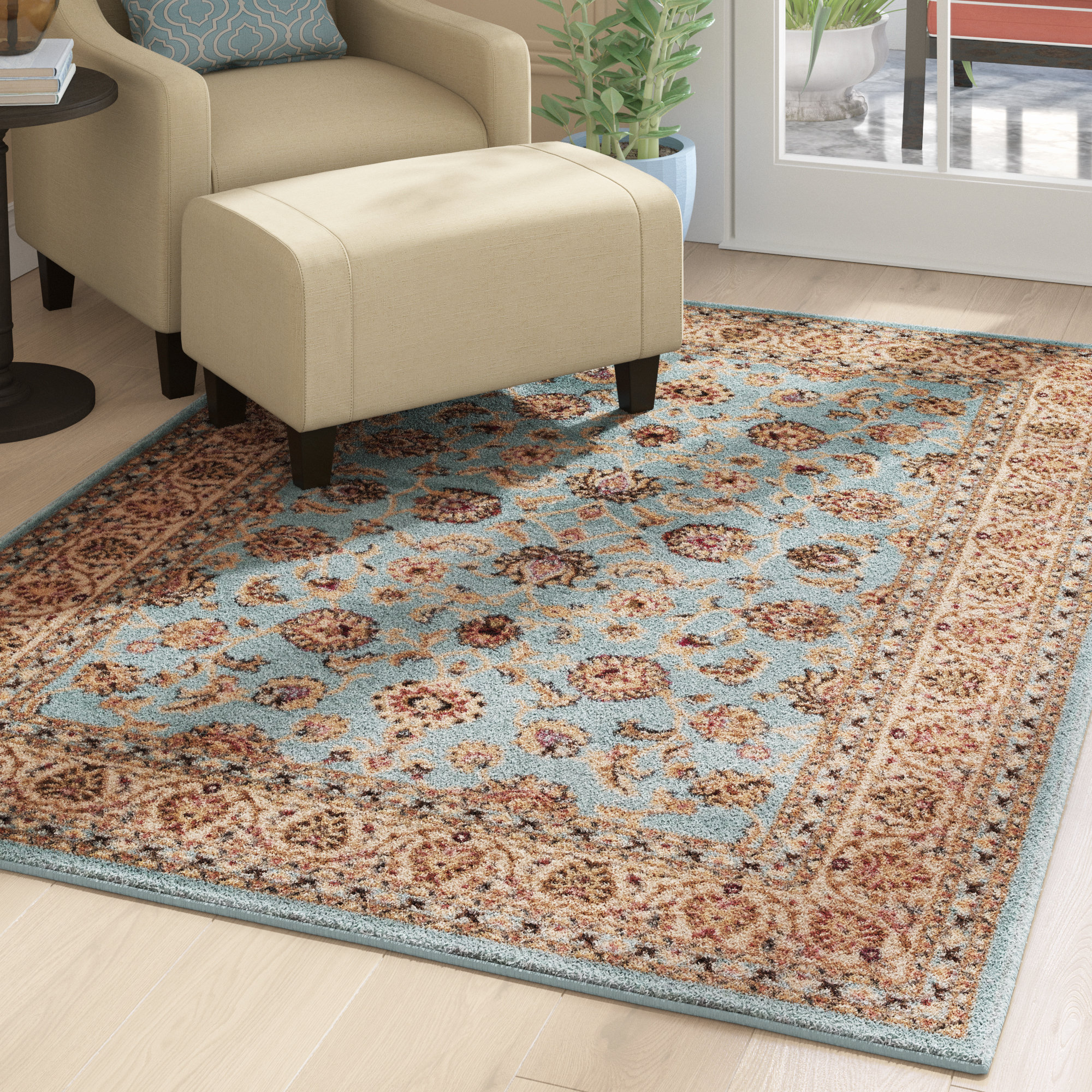 Charlton Home® Leilla Sarouk Light Blue Traditional Rug & Reviews | Wayfair