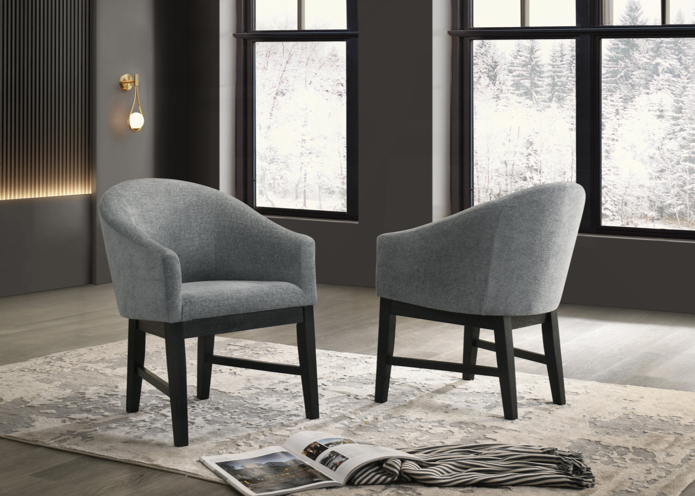 Corrigan Studio® Haven Set Of 2 Gray Fabric Barrel Dining Chair With ...