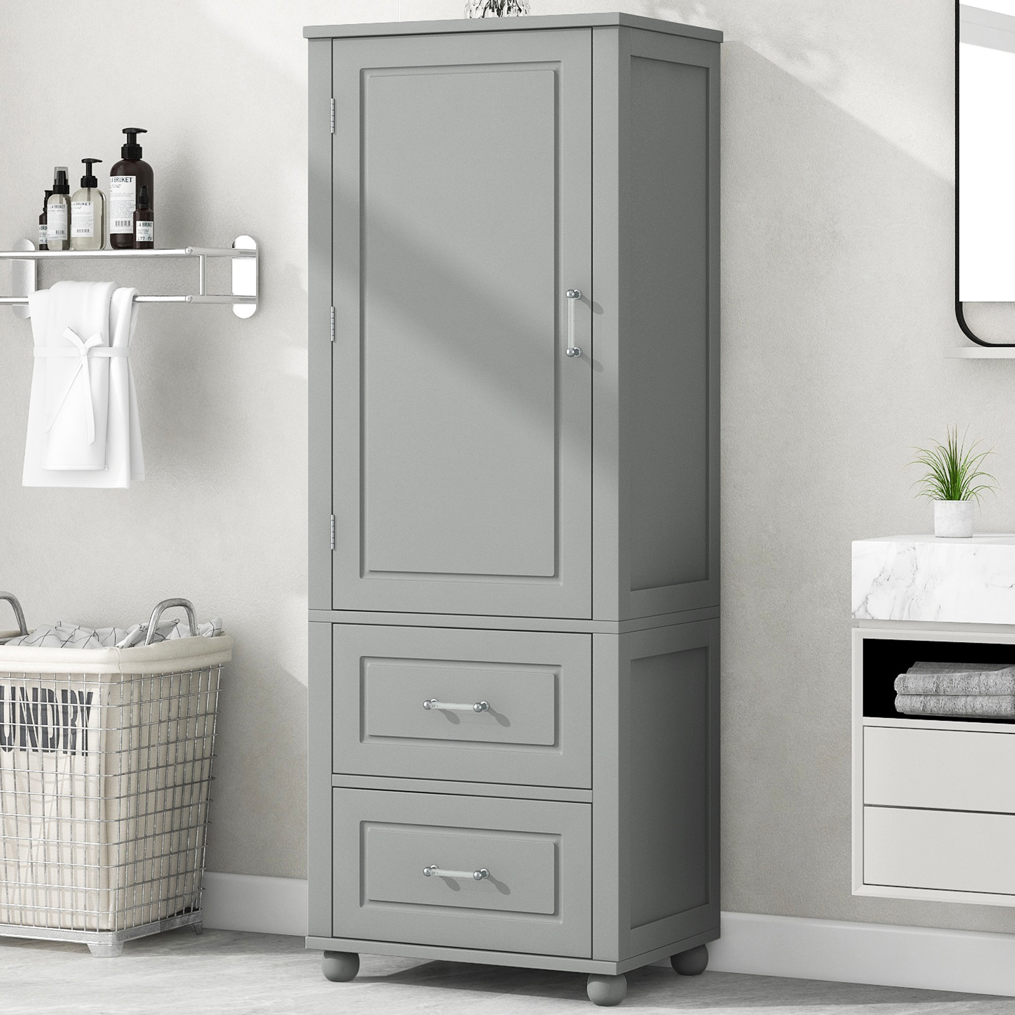 Alcott Hill Linen Tower Cabinet with 2 Drawers | Wayfair