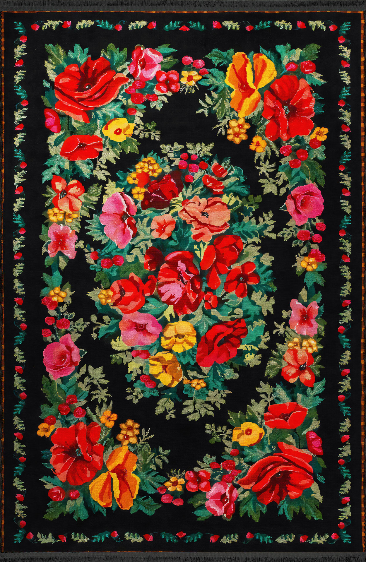 Bloomsbury Market Black Themed Multi-Colored Floral and Rose Patterned ...