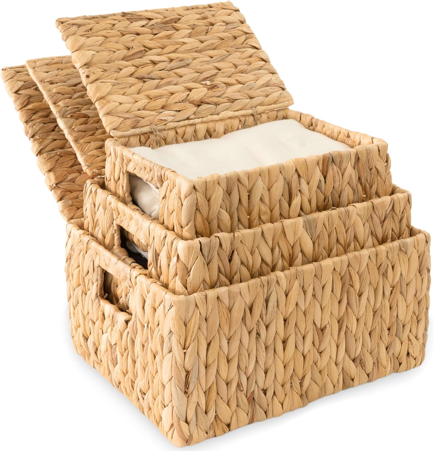 Gracie Oaks Wicker Storage Baskets with Lid, Set 3 Basket With Lid ...