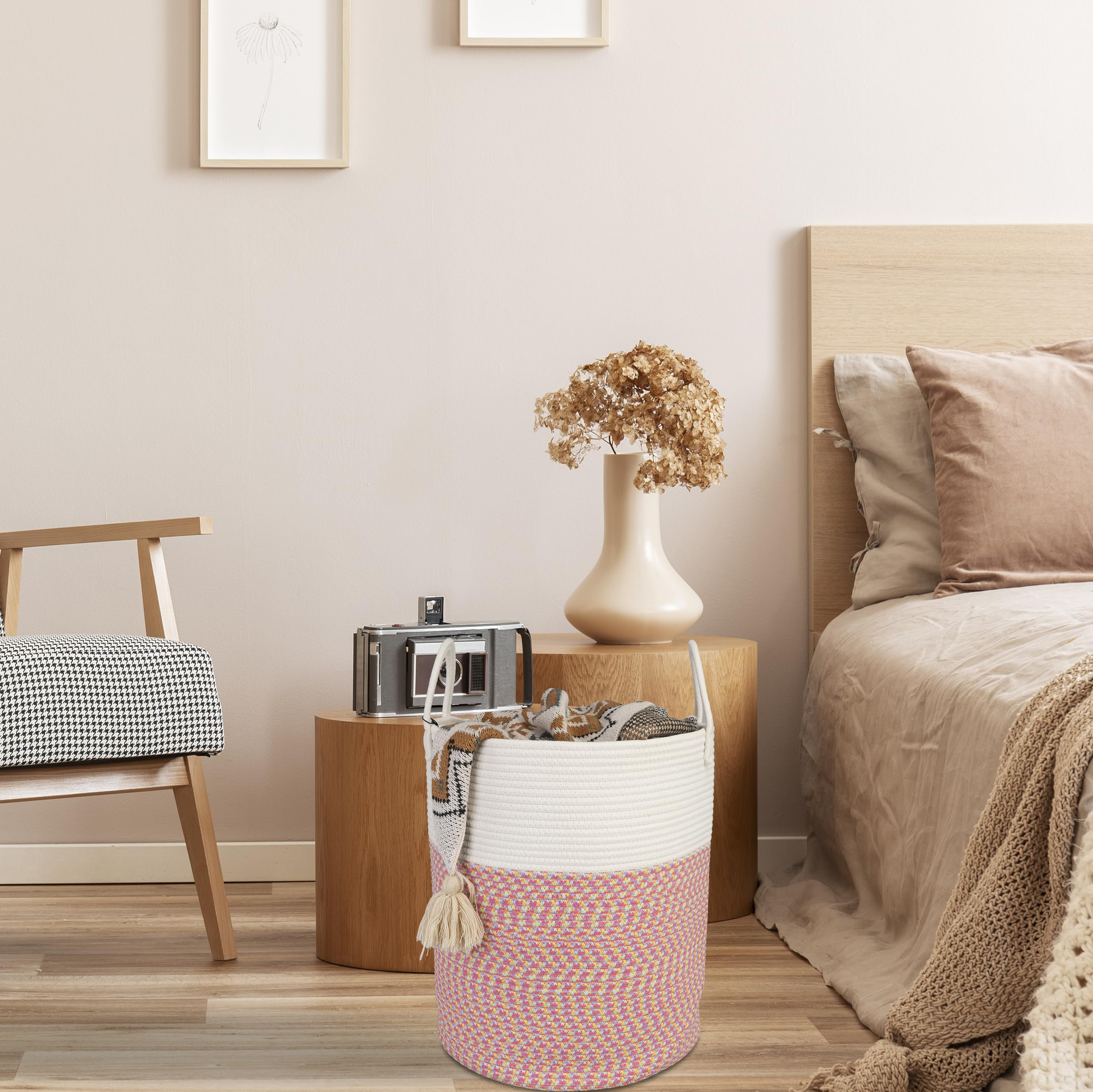 Hokku Designs Cotton Rope Laundry Basket Hamper For Clothes Woven ...