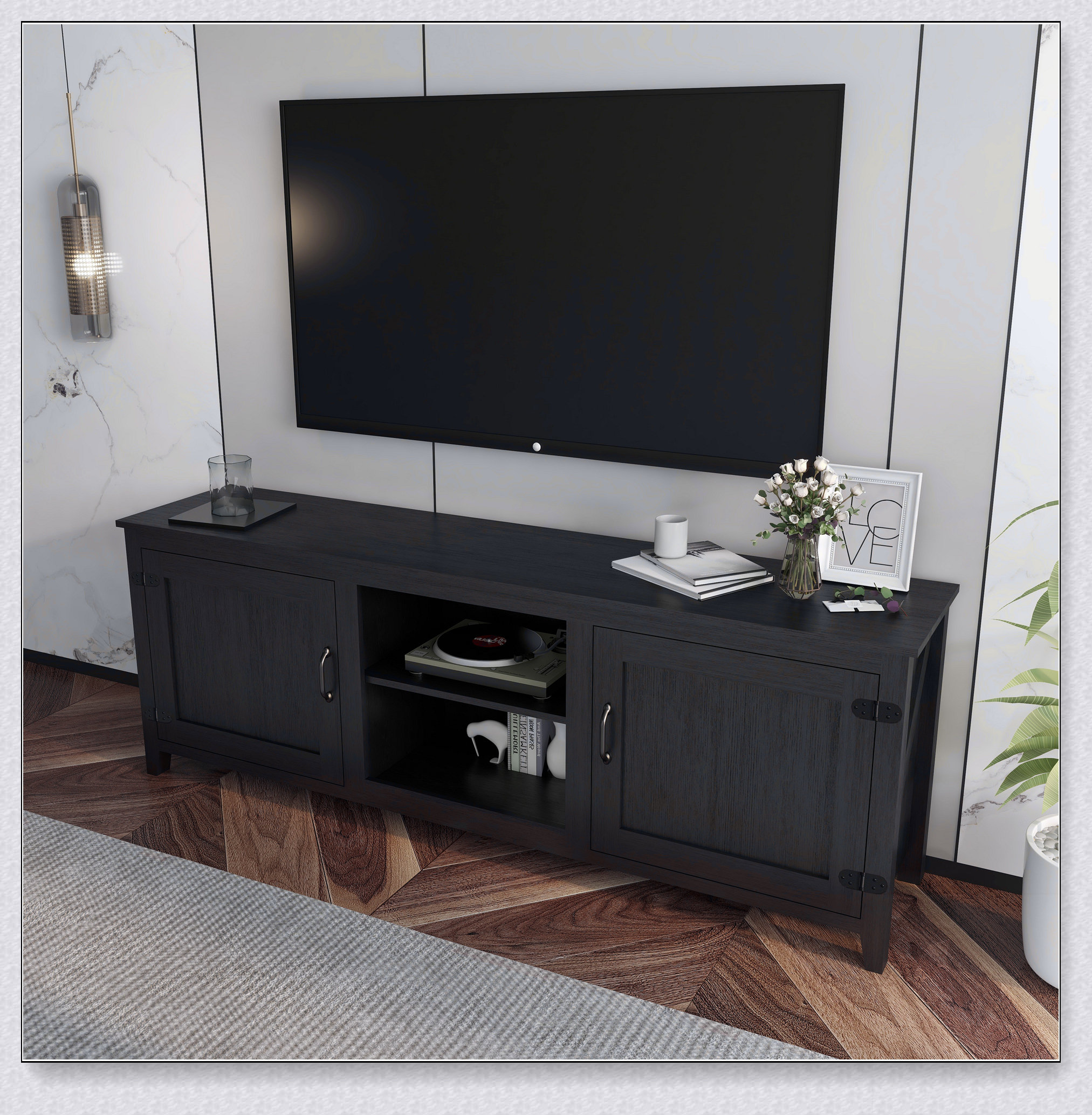 Lark Manor Meuble télé avec console multimédia et deux portes avec ...