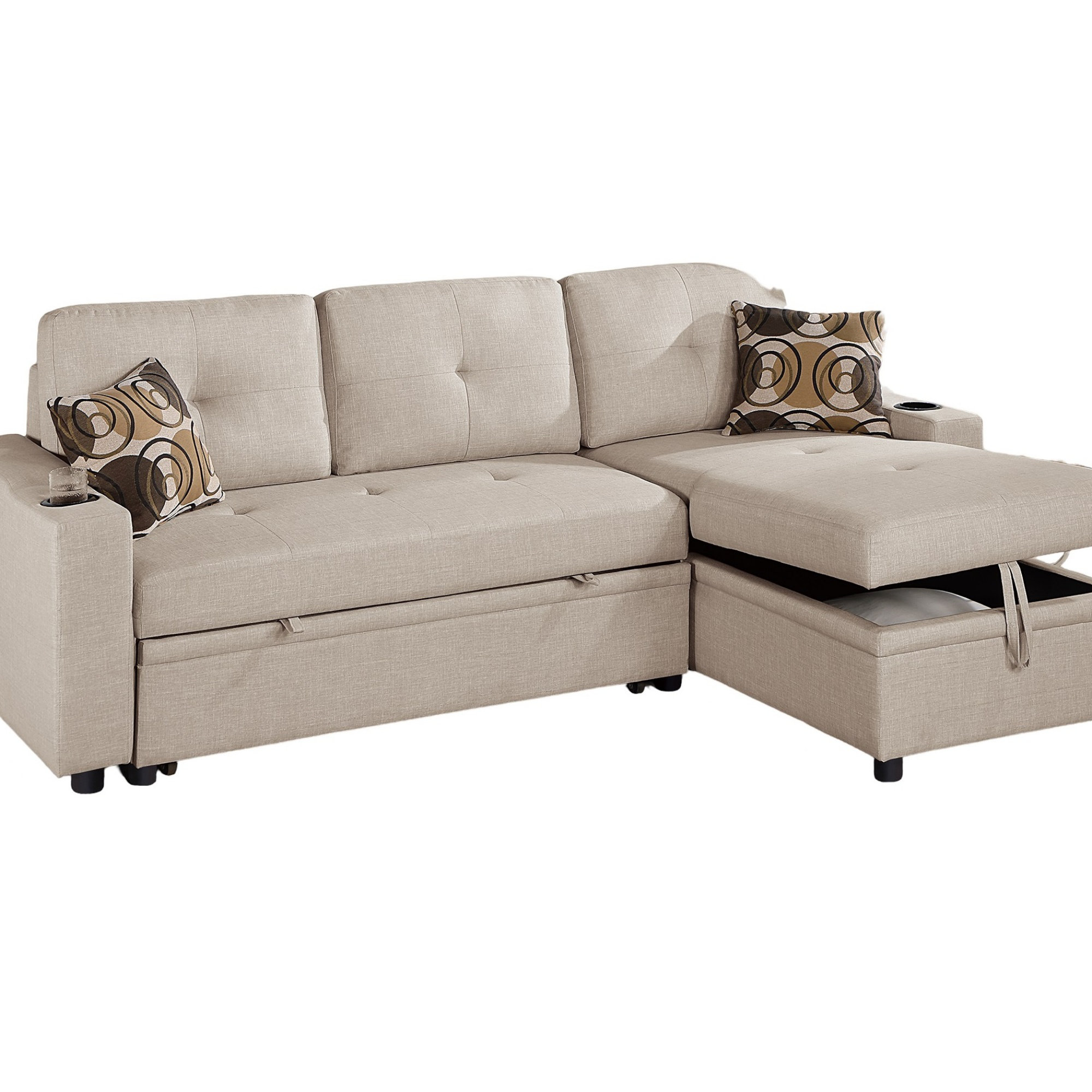 Red Barrel Studio Beige Dorris Fabric Convertible Sectional Sofa Pull ...