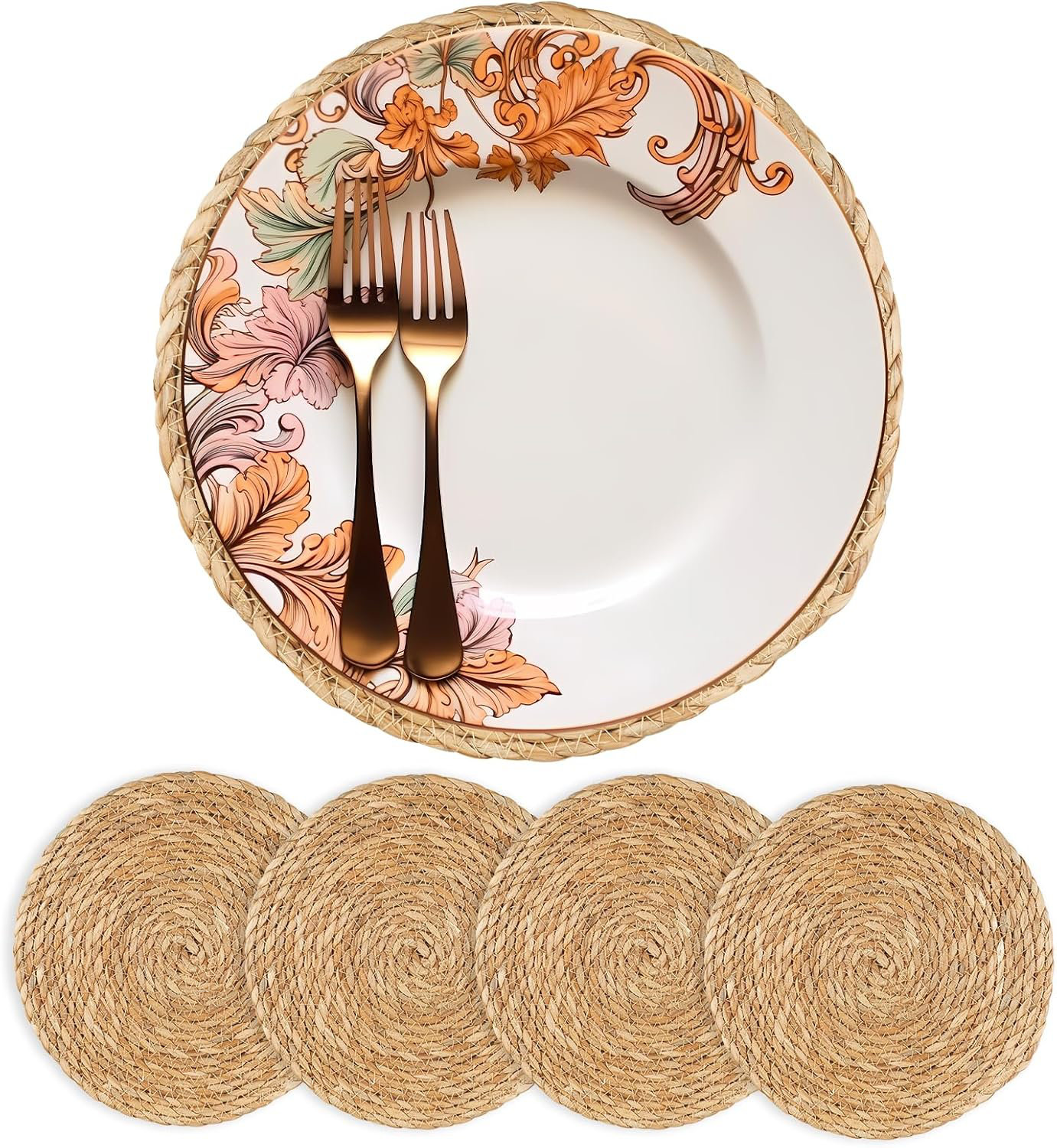 Dakota Fields Round Woven Placemats Set Of 4 - 12 Inch Boho Rattan ...