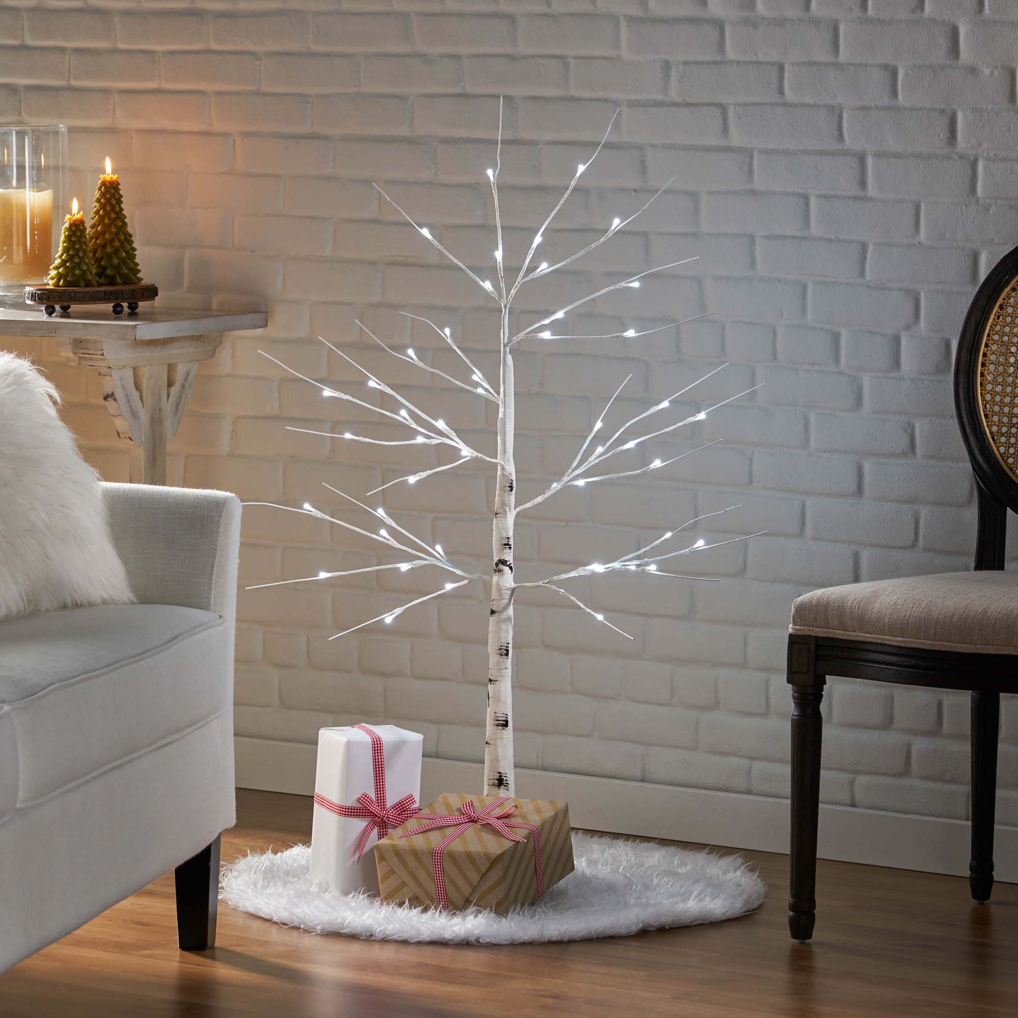 The Holiday Aisle® 4Ft Birch Tree White Light 48 LED Artificial Bark UL ...