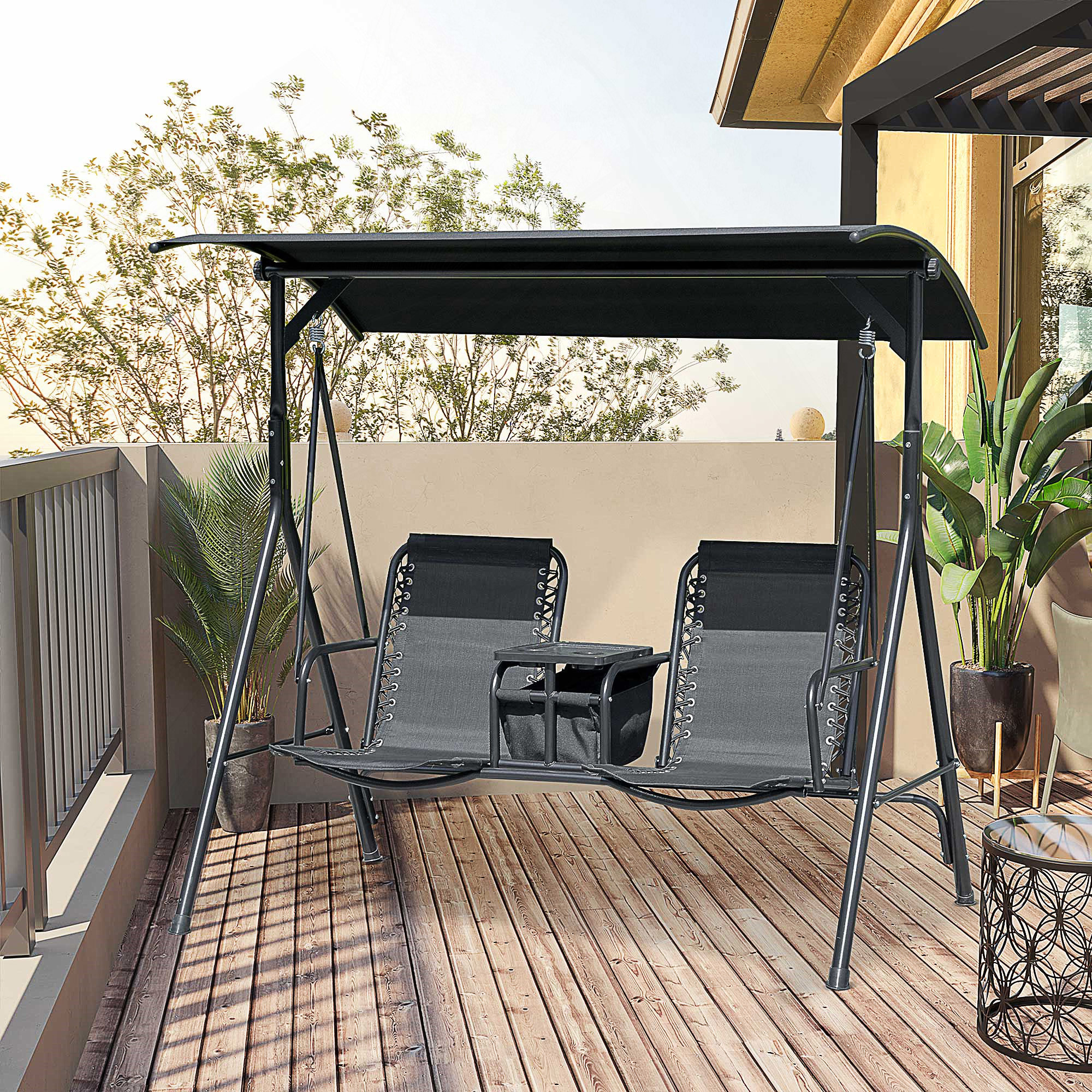 Latitude Run® 2-Seat Patio Swing Chair, Outdoor Canopy Swing Glider ...