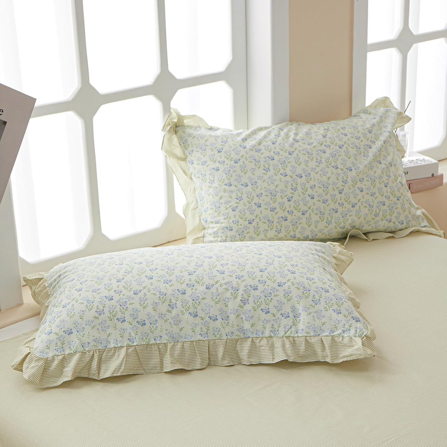 CoastalCart Green Ruffle Comforter Set Girls Blue Flower Comforter With ...