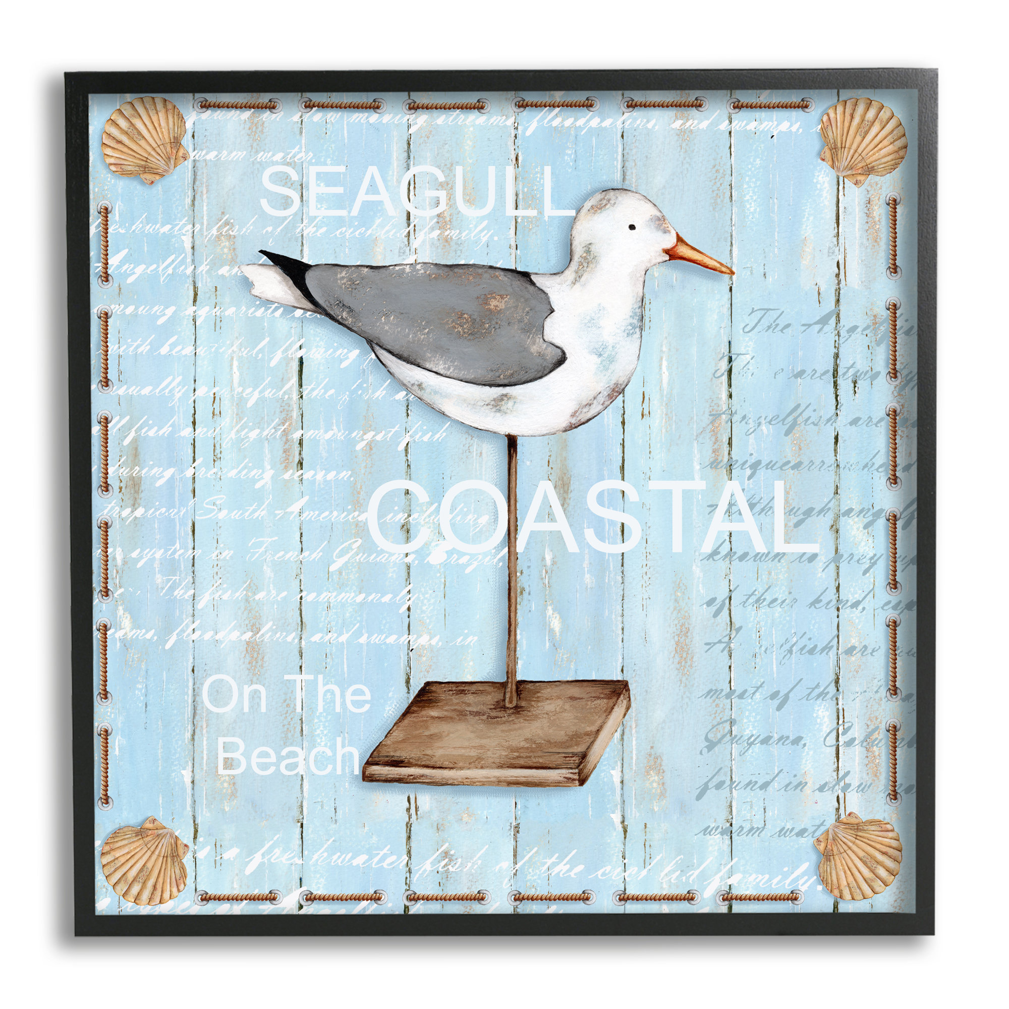 Stupell Industries Rustic Blue Seagull Framed Giclee Art Design By Emma ...