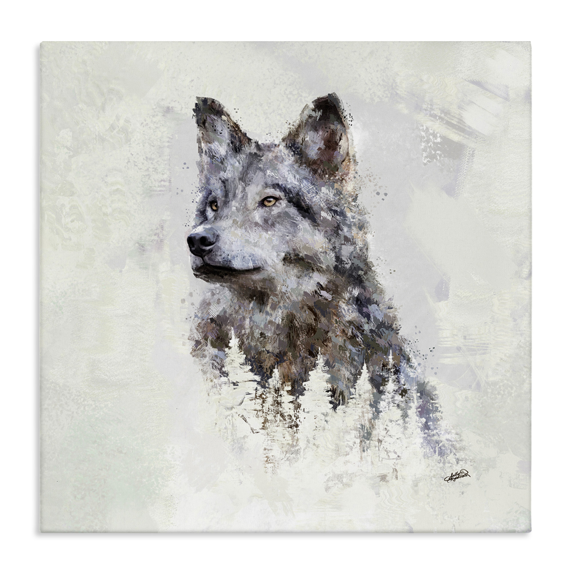 Millwood Pines Rustic Wolf & Trees Canvas Wall Art by Sally Kaye Barlow ...