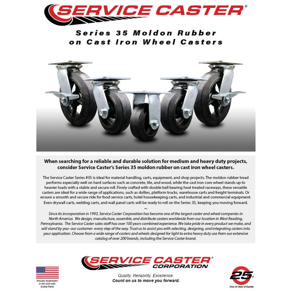 Service Caster Rubber on Steel Caster with Ball Bearing 4 Swivel Lock ...