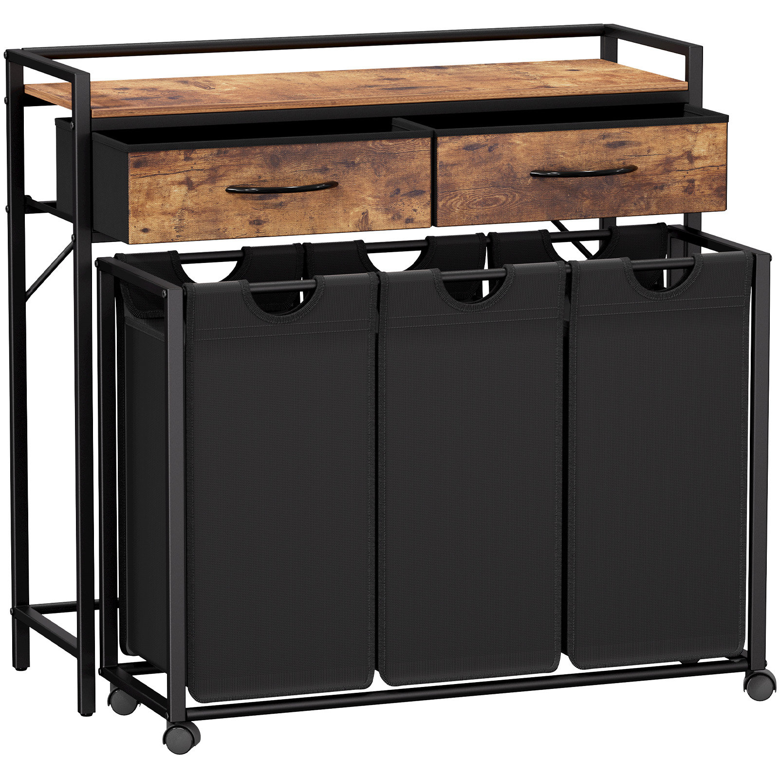 Latitude Run® Laundry Hamper 3 Section, Large Rolling Laundry Sorter ...