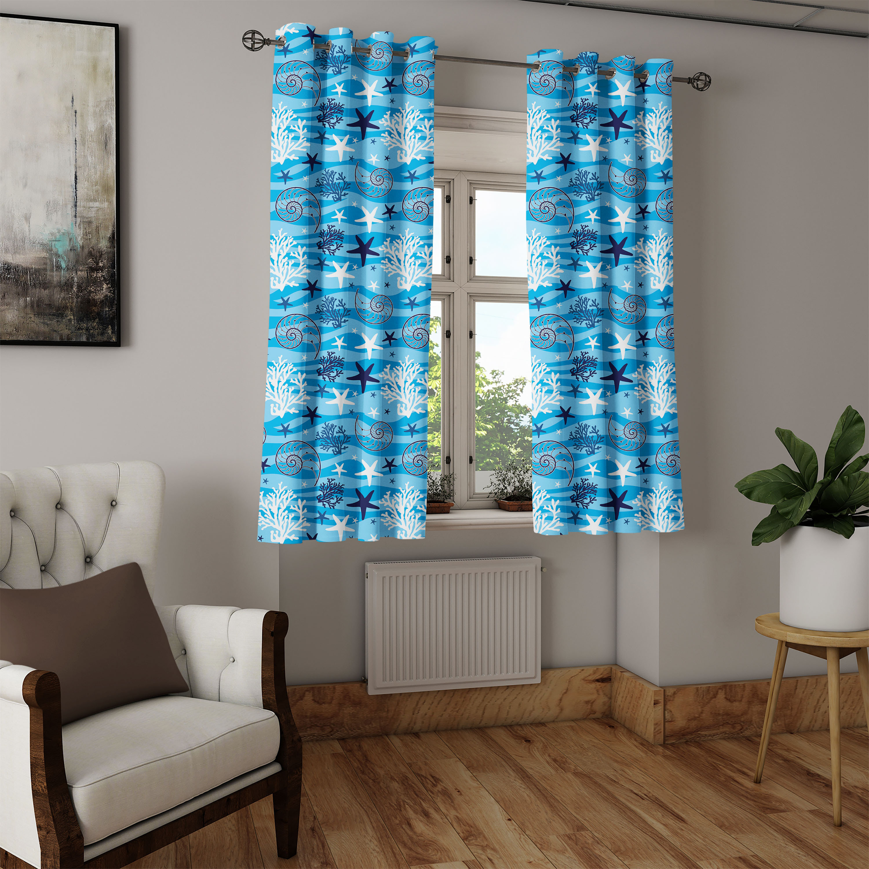 East Urban Home Sea Shells Grommet Curtain Decorative 2-Panel Window ...