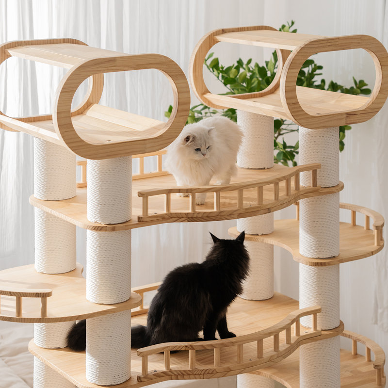 KZLAA 76.7 H Large Solid Wood Cat Tree Multi-Level Tall Cat Tower Cat ...