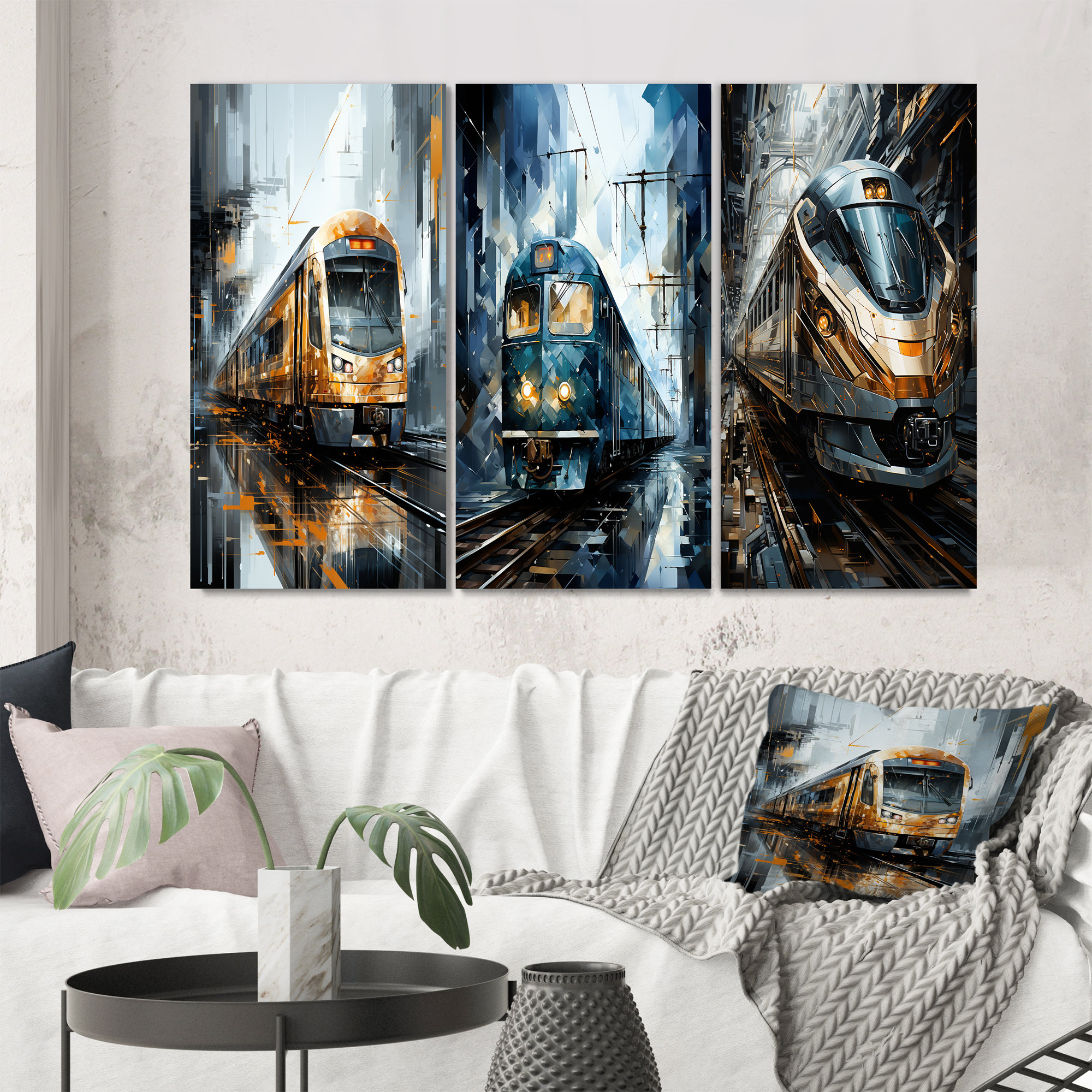 Red Barrel Studio® " Golden Train Geometric Momentum " 3 - Pieces on ...