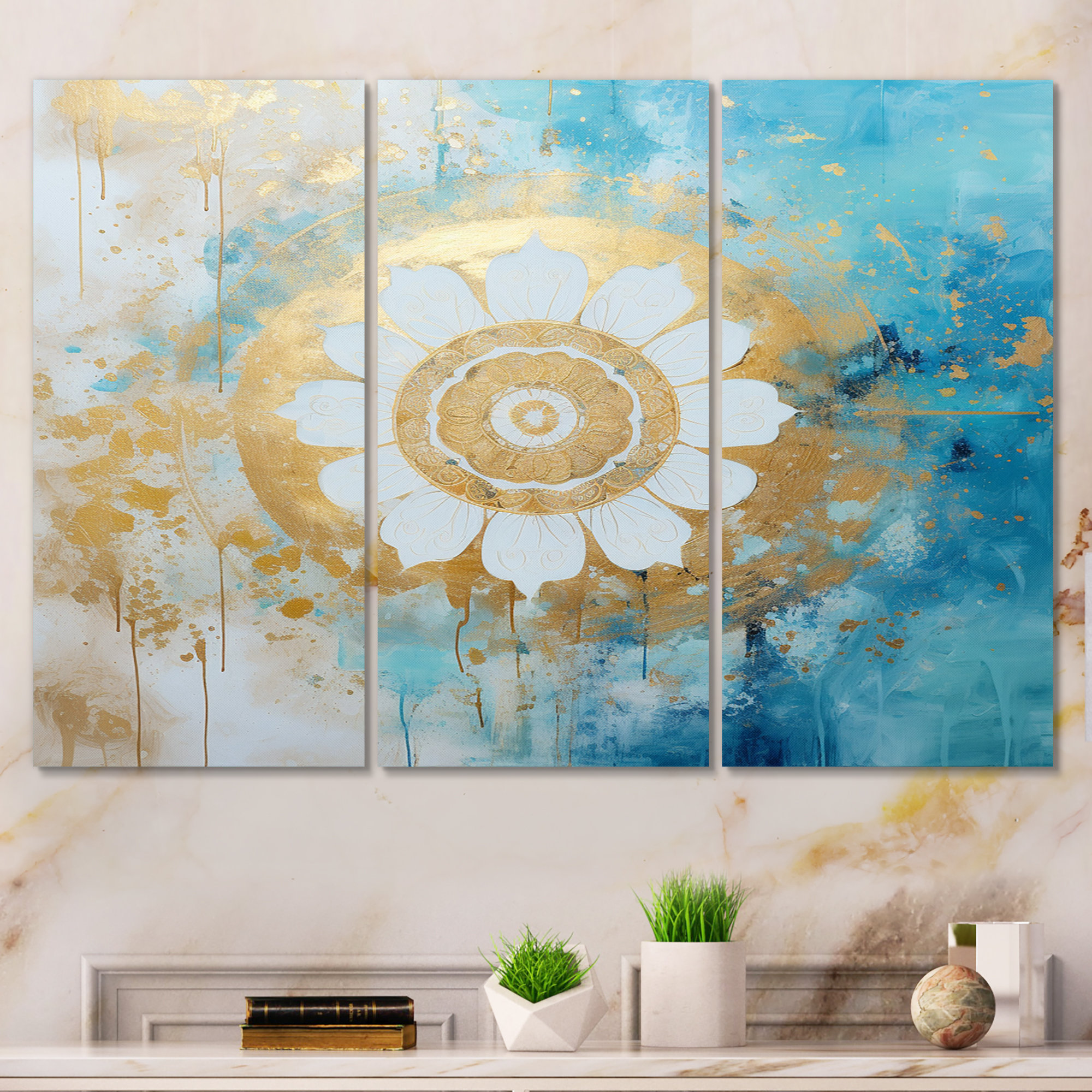 Design Art Divine Mandala Delicate Gold Gentle Turquoise I - Boho ...