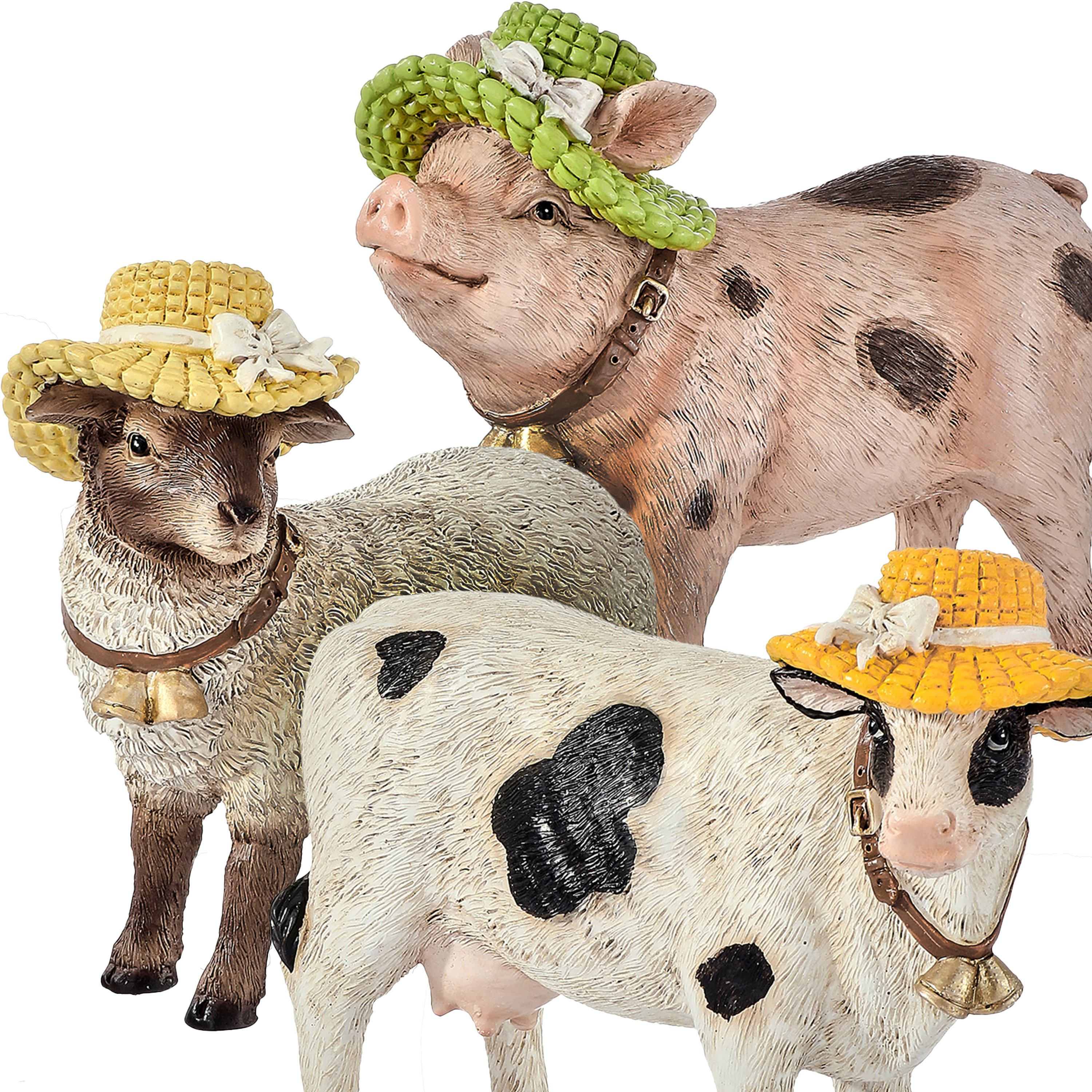 The Holiday Aisle® 6.5" Resin Country Pig, Sheep, and Cow With Bonnet ...