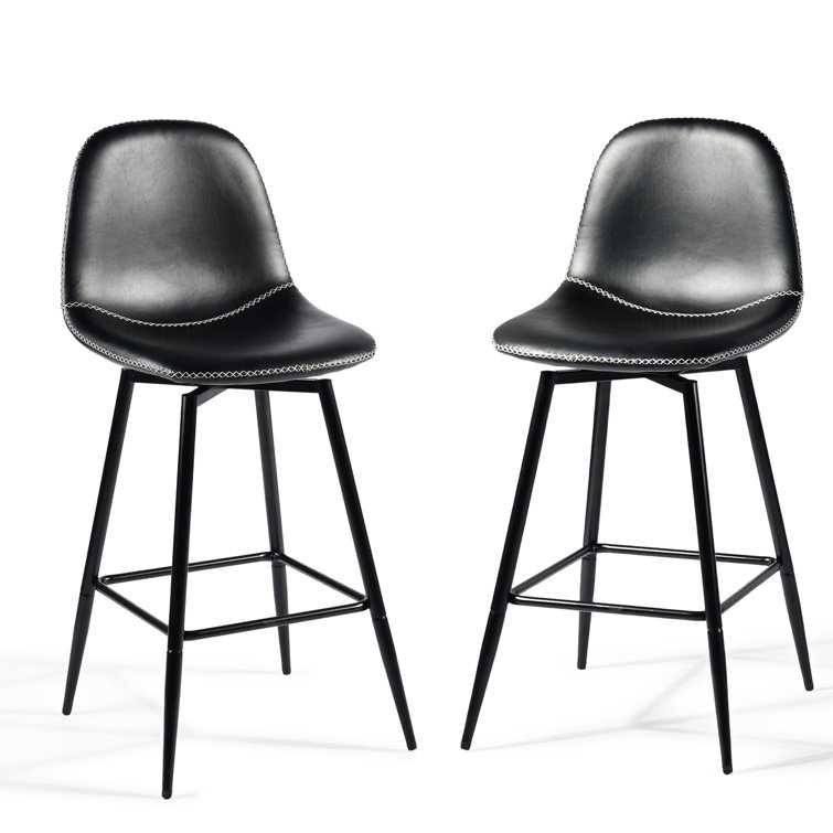 George Oliver 2-piece Modern Black Bar Stool Set With Faux Leather And ...