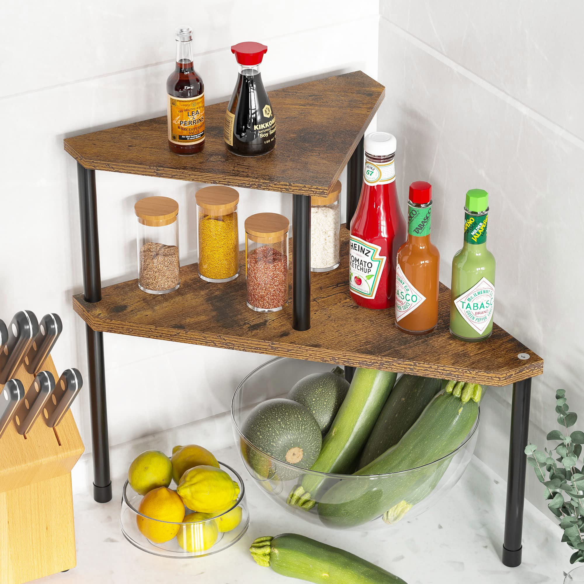 17 Stories Kitchen Countertop Organizer Corner Shelf - Kitchen Spice ...