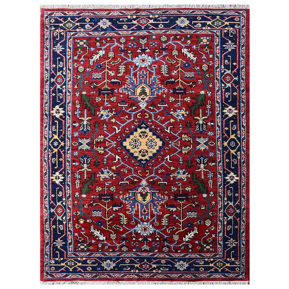 Bungalow Rose Red Blue Silk and Wool Handmade Oriental Area Rug, Hand ...
