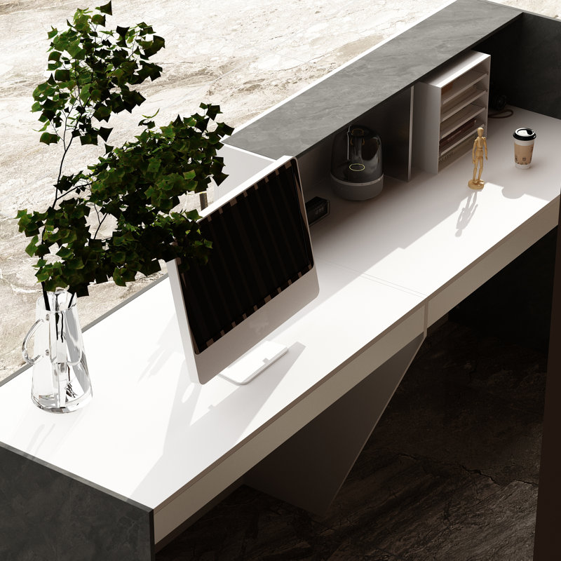 Wrought Studio 86.6'' W Rectangular Reception Desk With Open Shelves ...