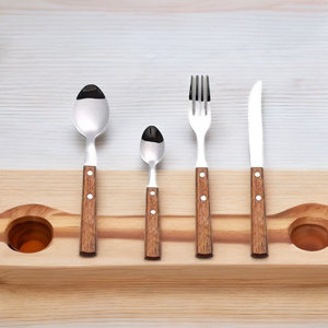 Millwood Pines 16 Piece Stainless Steel Flatware Set For 4, Pear Wood ...